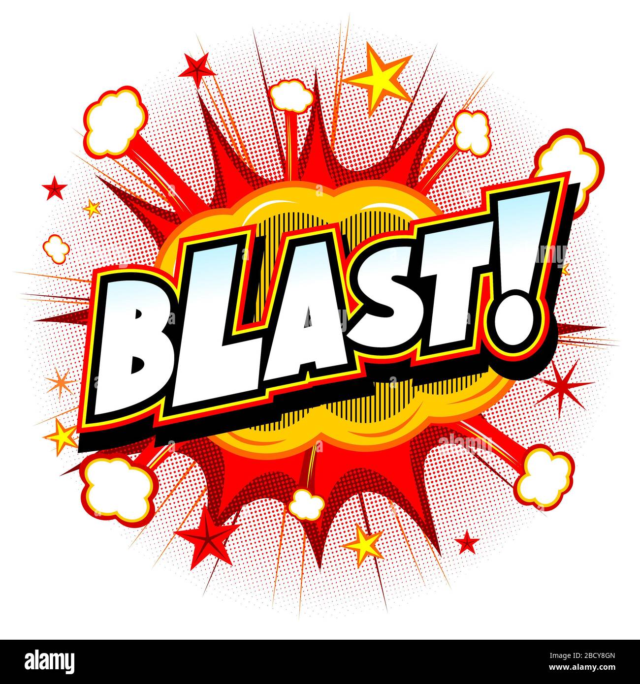 Blast illustration - red explosion, white background Stock Photo - Alamy