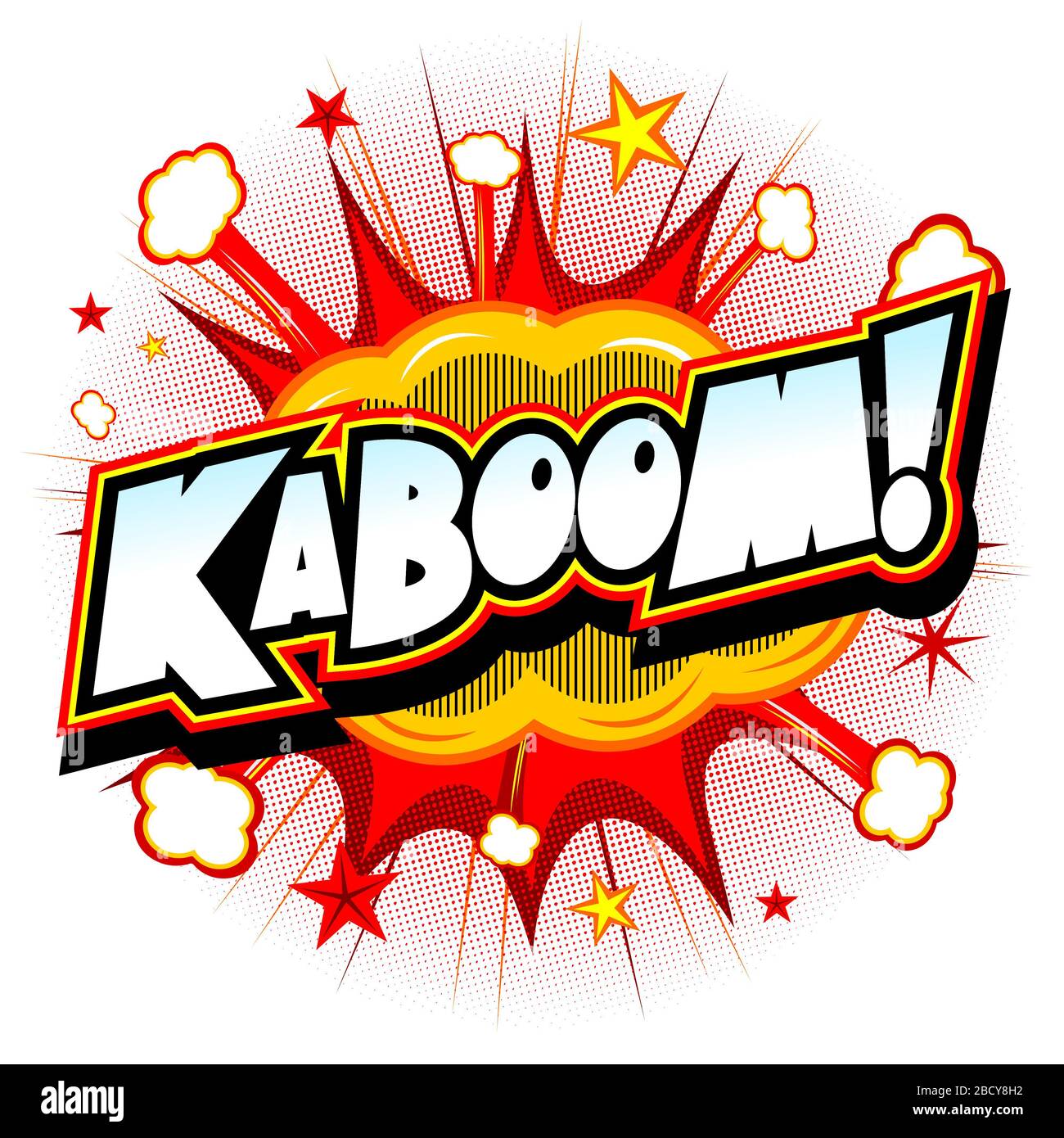 Kaboom - explosion illustration - red explosion, white background Stock Photo - Alamy