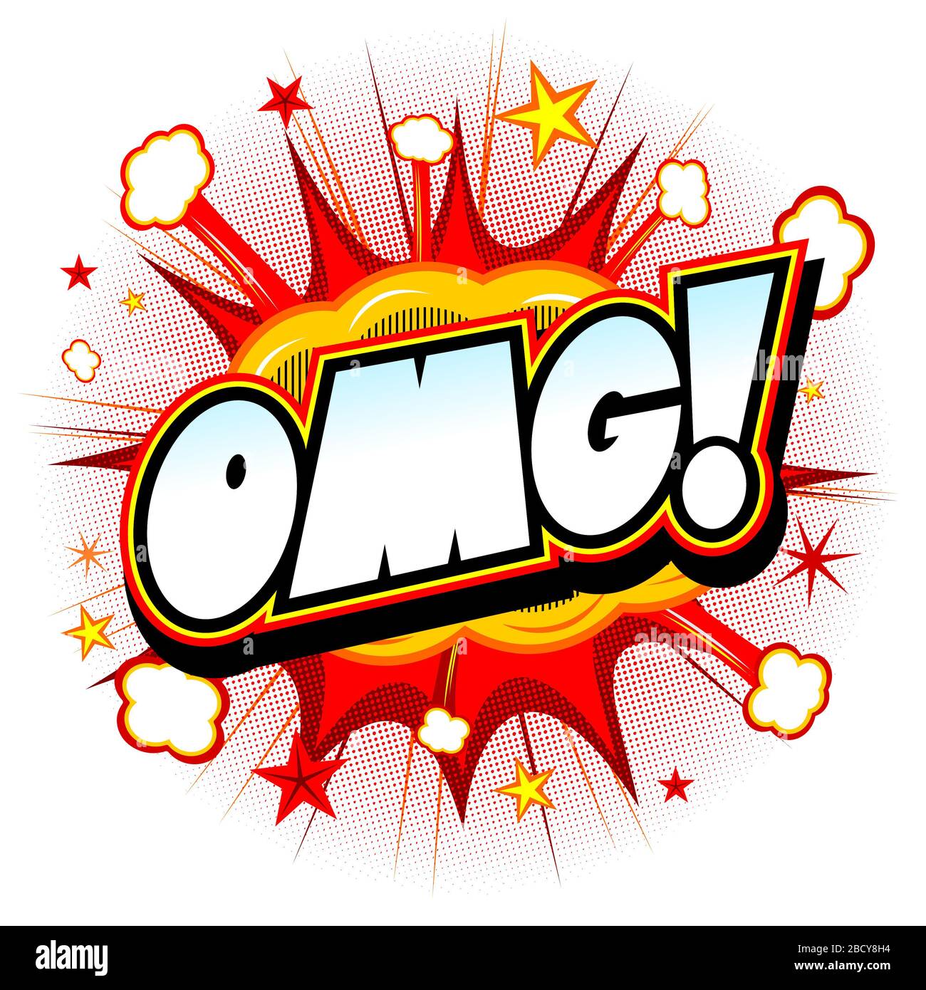 Oh my God (OMG!) illustration - red explosion, white background Stock ...