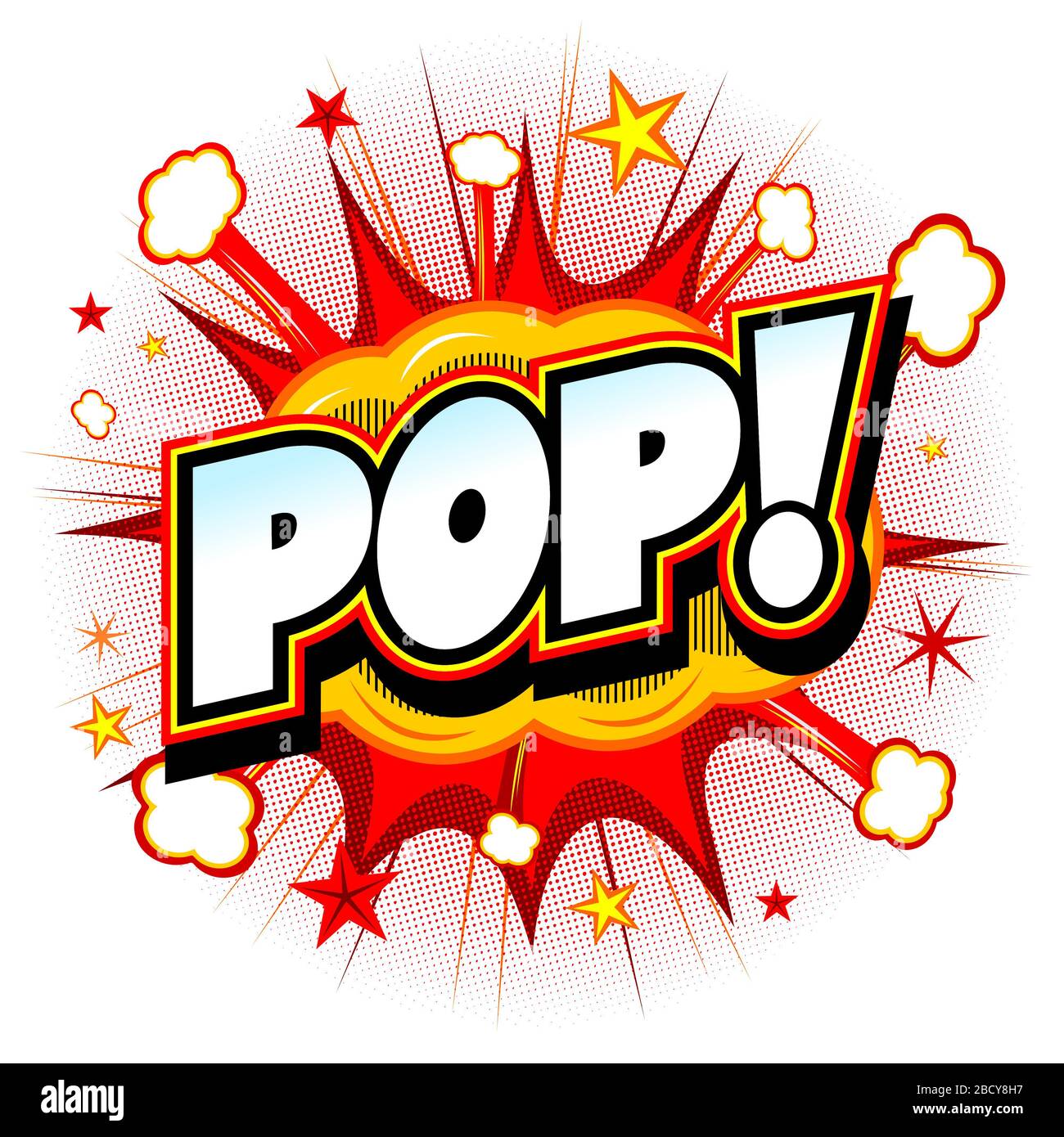 Pop-up illustration - red explosion, white background Stock Photo - Alamy