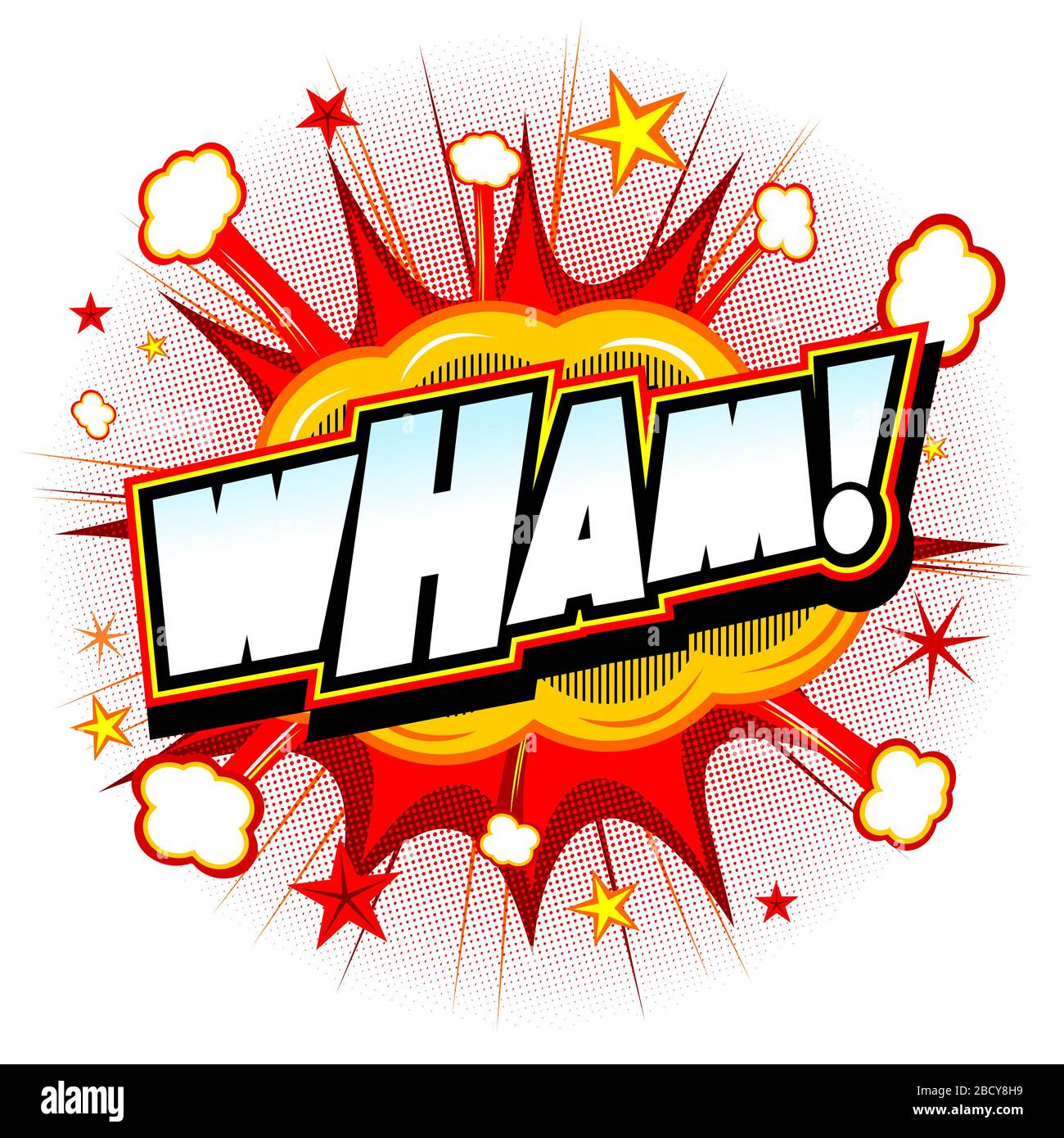 Wham illustration - red explosion, white background Stock Photo - Alamy