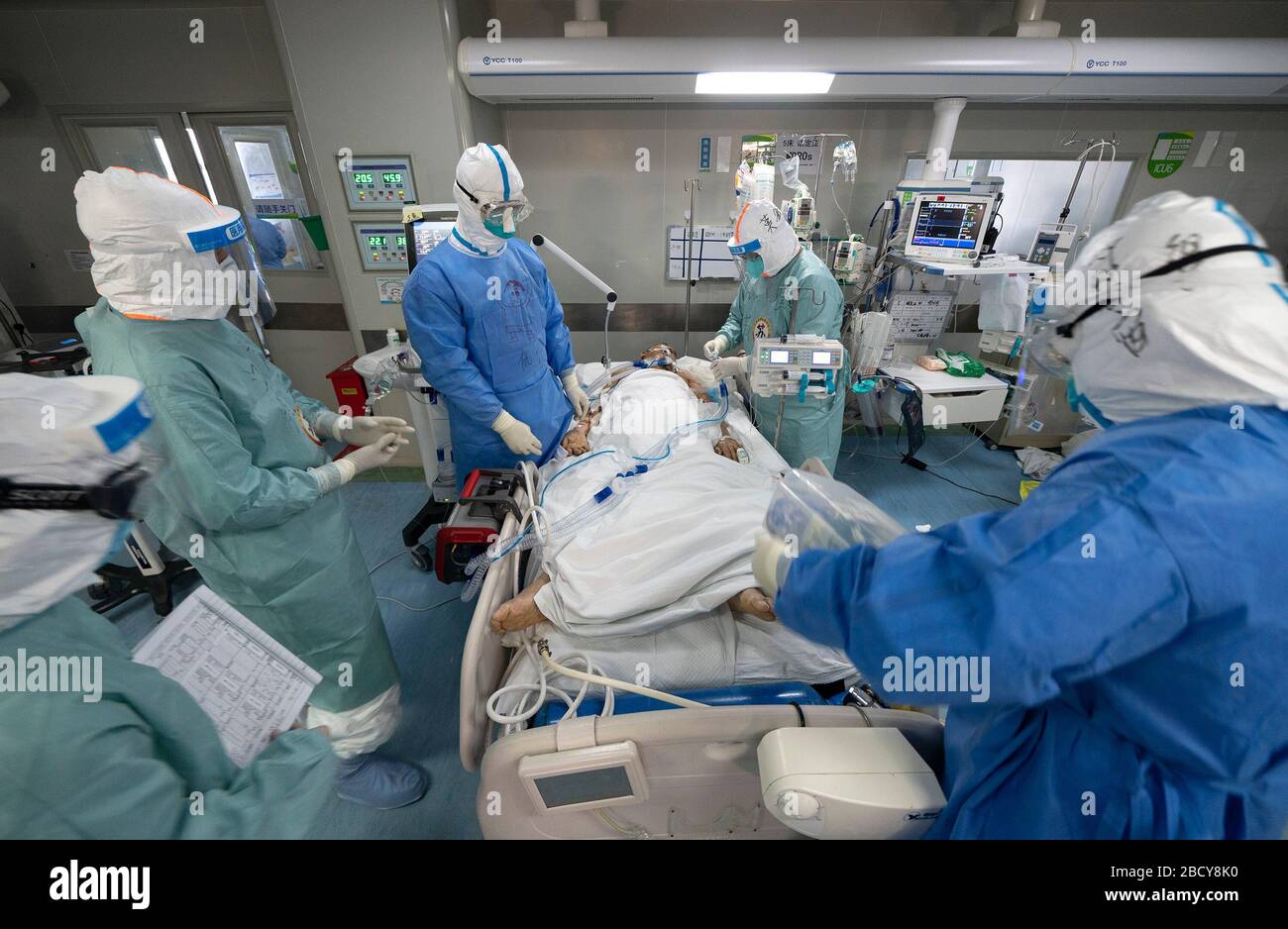 Wuhan, China's Hubei Province. 5th Apr, 2020. Medical staff check ...