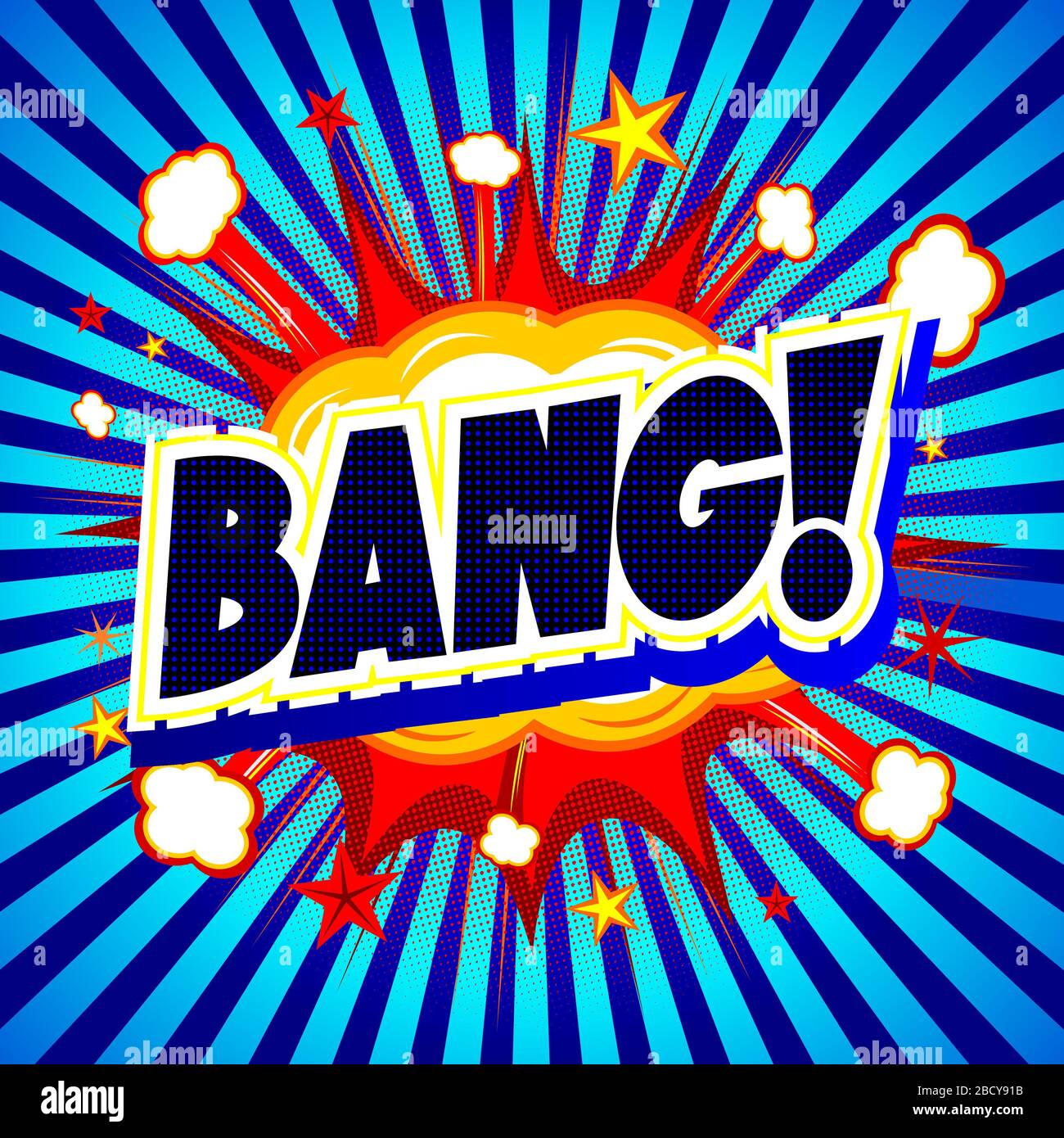 Bang illustration - blue background with stripes Stock Photo - Alamy