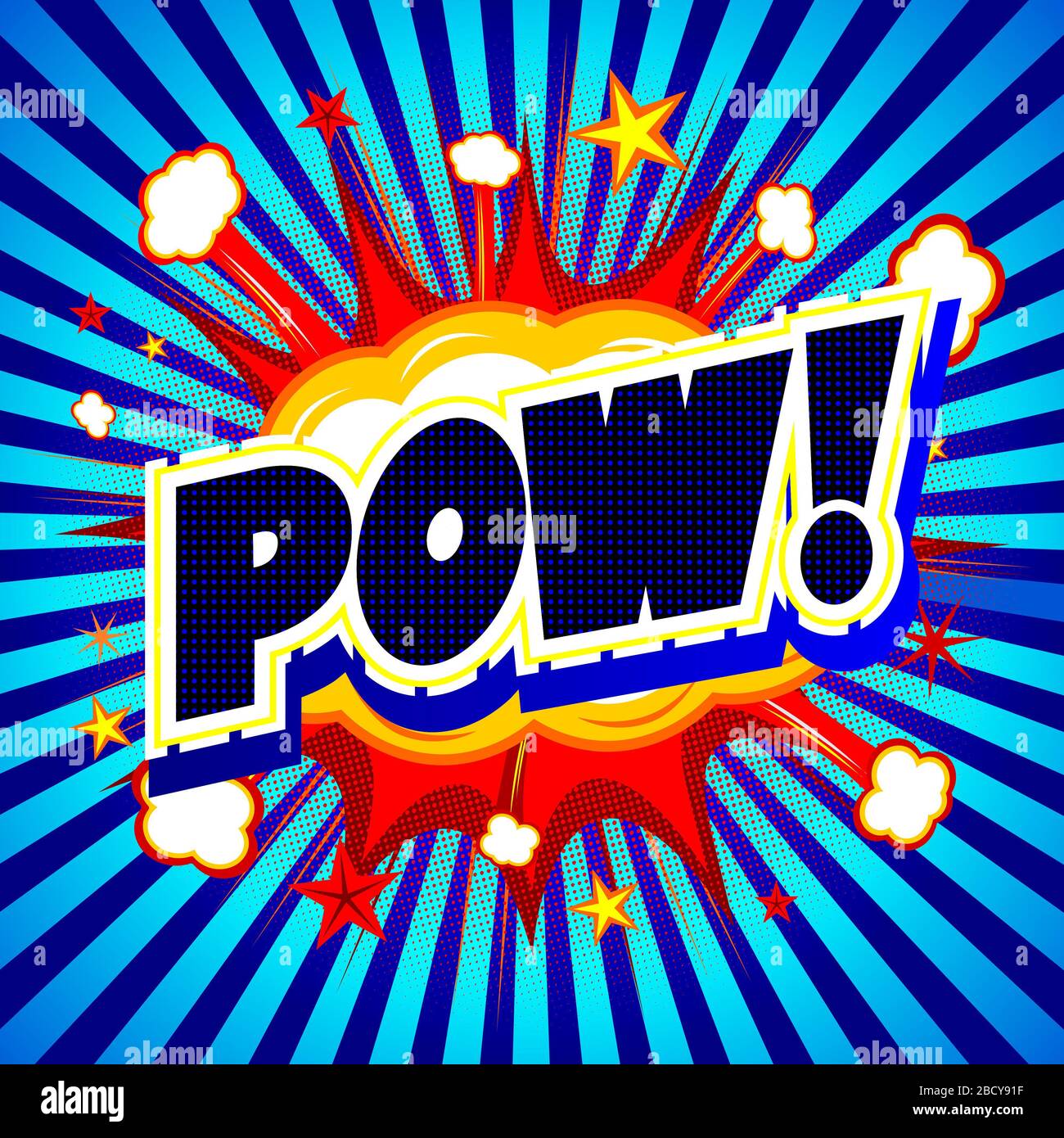 Pow illustration - blue background with stripes Stock Photo - Alamy
