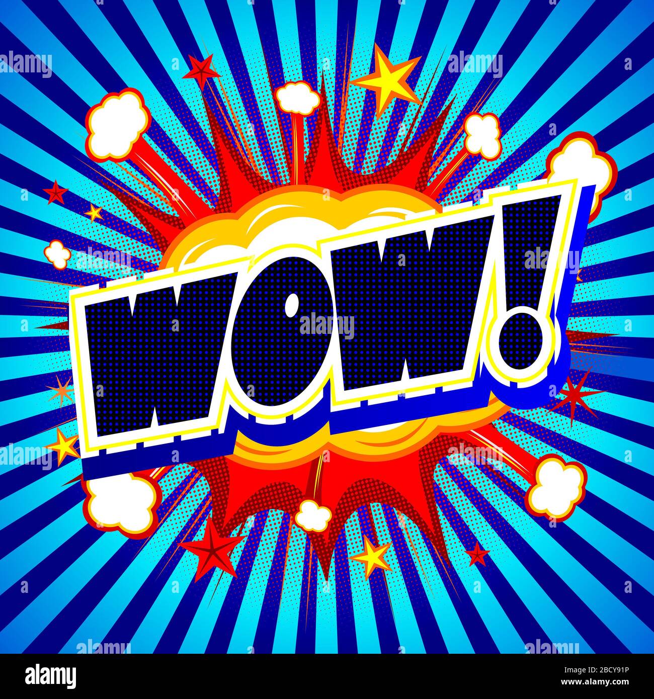 Wow illustration - blue background with stripes Stock Photo - Alamy