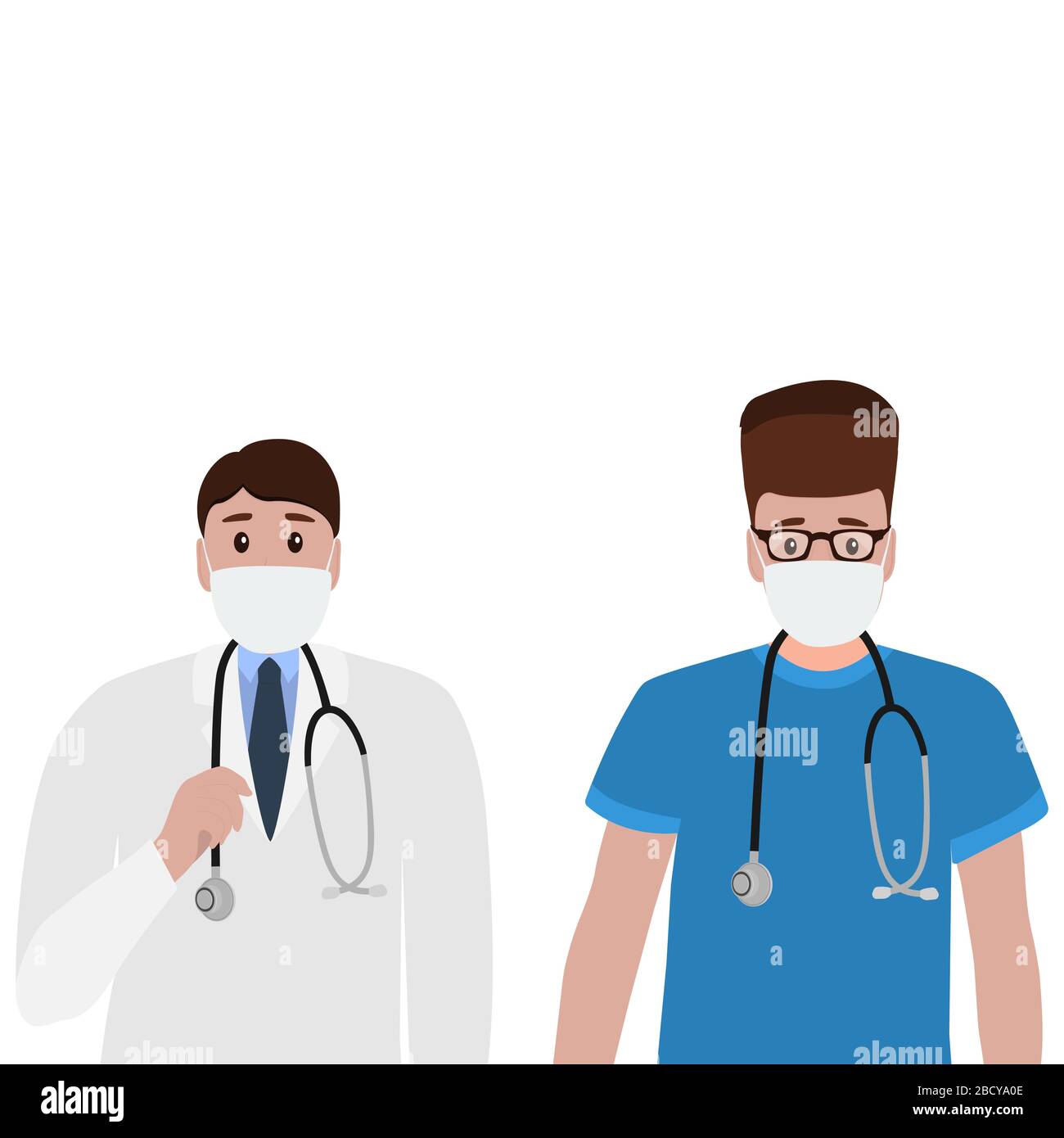 Young doctor with a stethoscope in a hospital. Cartoon flat, vector ...