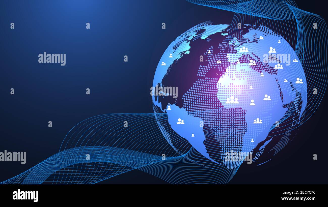 Global network connection concept. Big data visualization. Social network communication in the ...