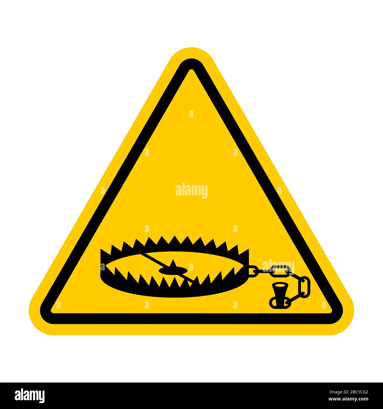 Attention Bear trap. Warning yellow road sign. Caution animal mantrap ...
