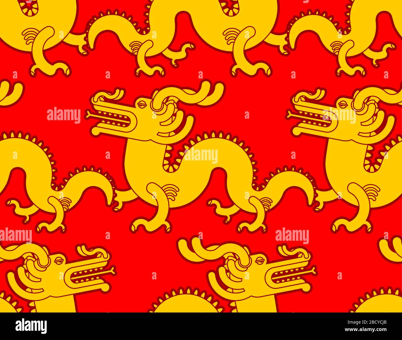 Gold Chinese dragon pattern seamless. Golden japanese mythical monster ...