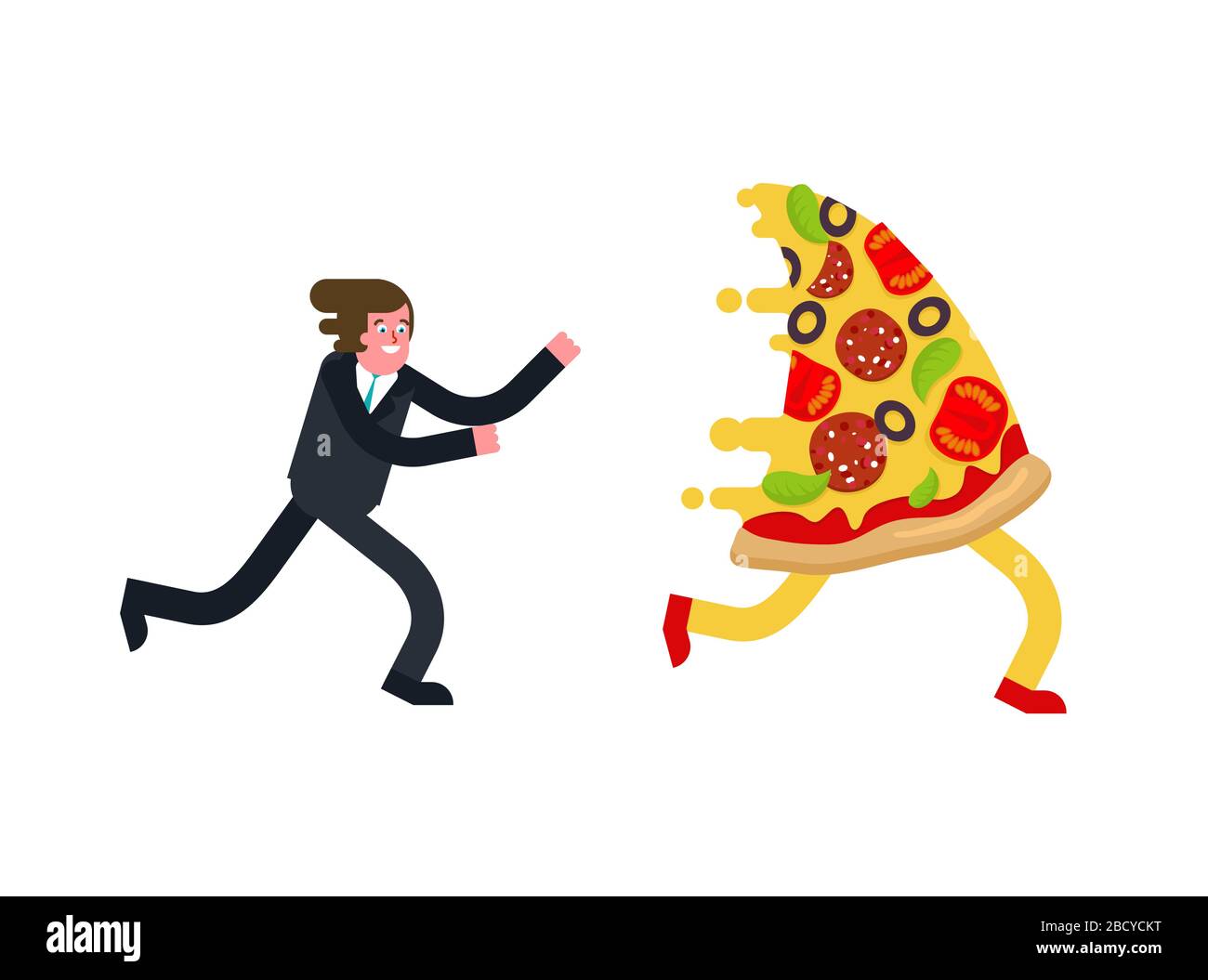 Man runs for pizza isolated. Hunger vector illustration Stock Vector ...