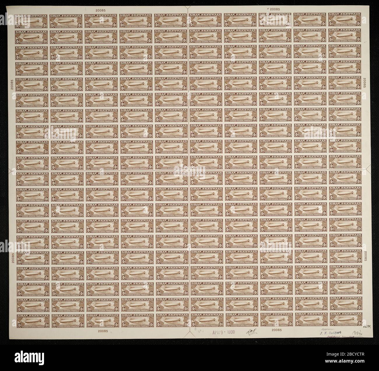 130 Graf Zeppelin Between Continents plate proof. Certified plate ...
