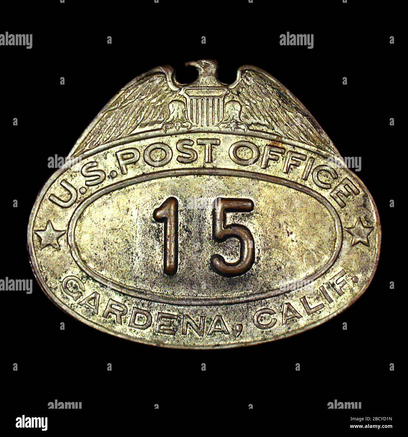 City letter carrier cap badge number 15. U.S. Post Office Department ...