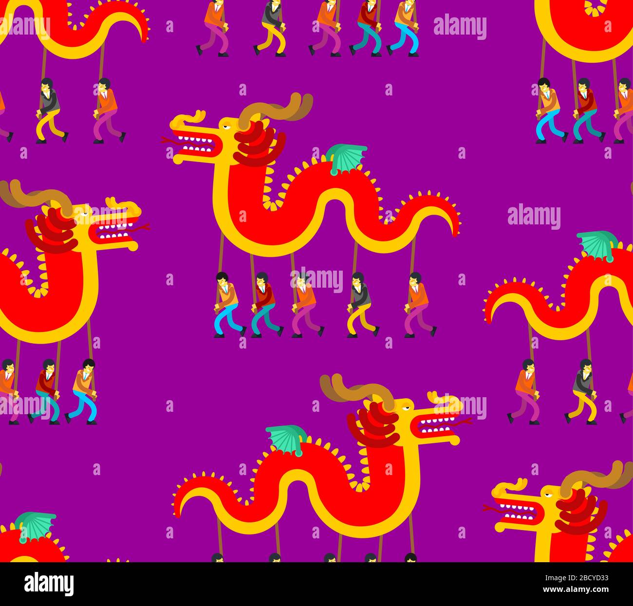 People in Chinese Dragon costume pattern seamless. China Holiday ...