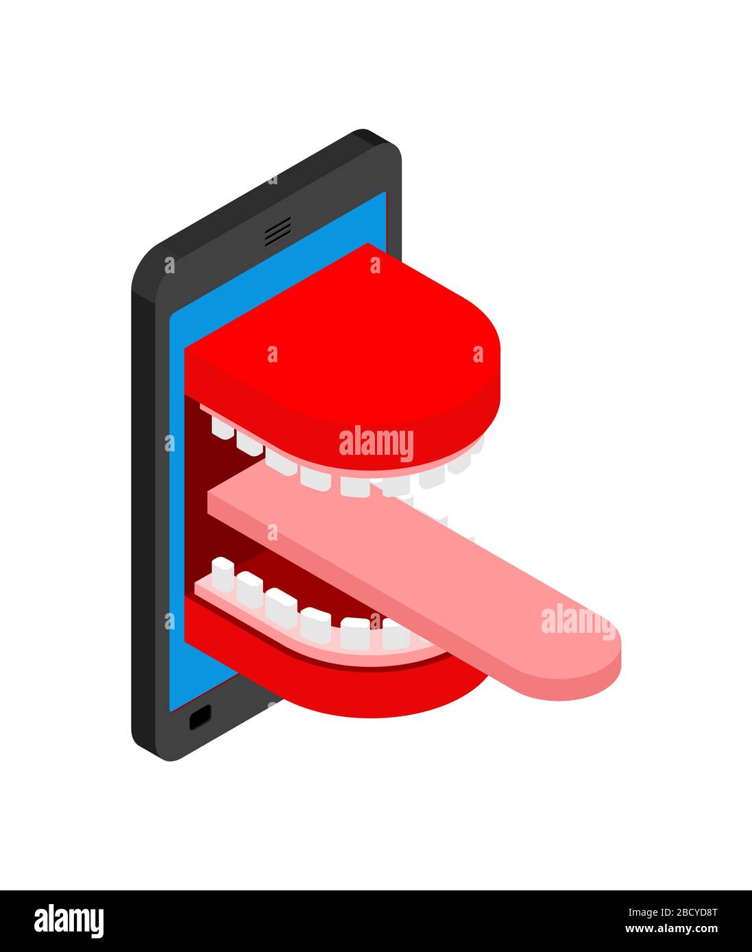 Phone is screaming. Smartphone with an open mouth swears. Angry gadget ...