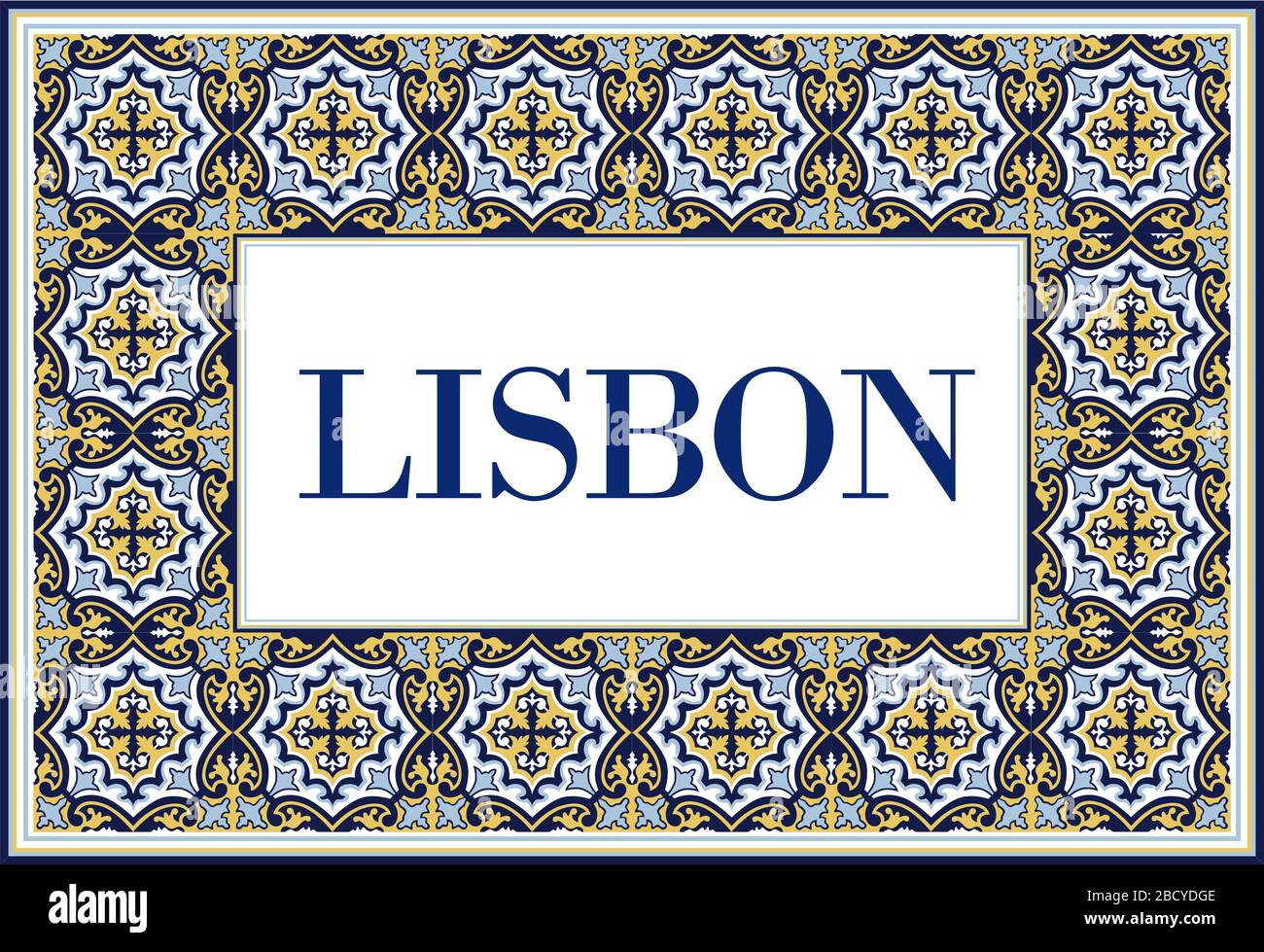 Lisbon city sign with frame of azulejos traditional portuguese ornament ...