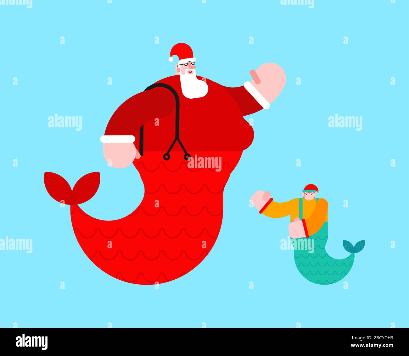 Santa Claus mermaid. Sea Christmas grandfather. Xmas vector ...