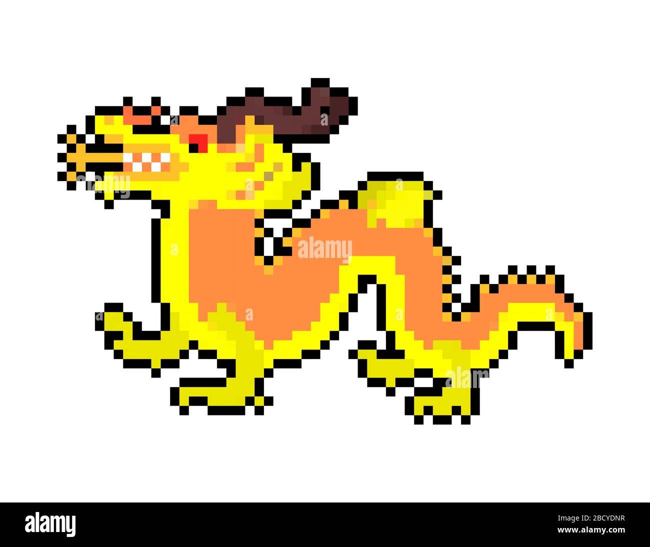 Gold Chinese dragon pixel art. Golden japanese mythical monster ...