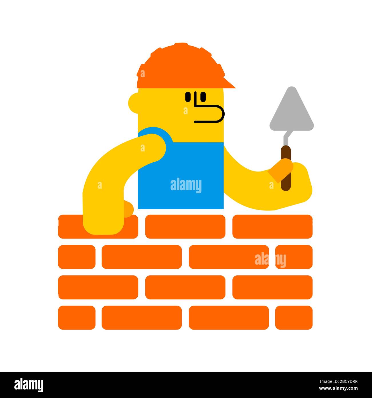 Builder and brick wall. Erector and wall. Building Icon Symbol Stock ...