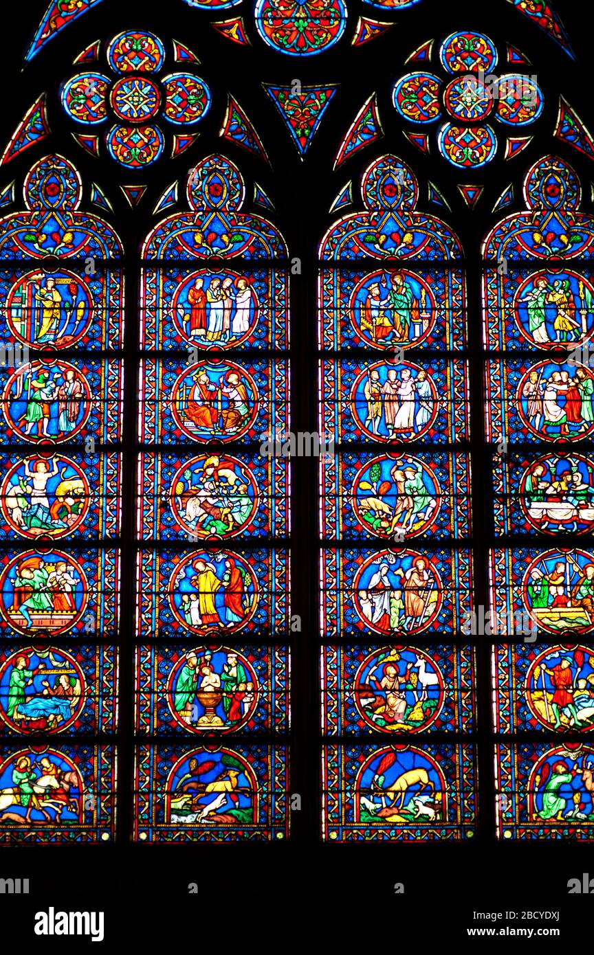 Stained glass windows, Notre Dame Cathedral, Paris, France Stock Photo ...