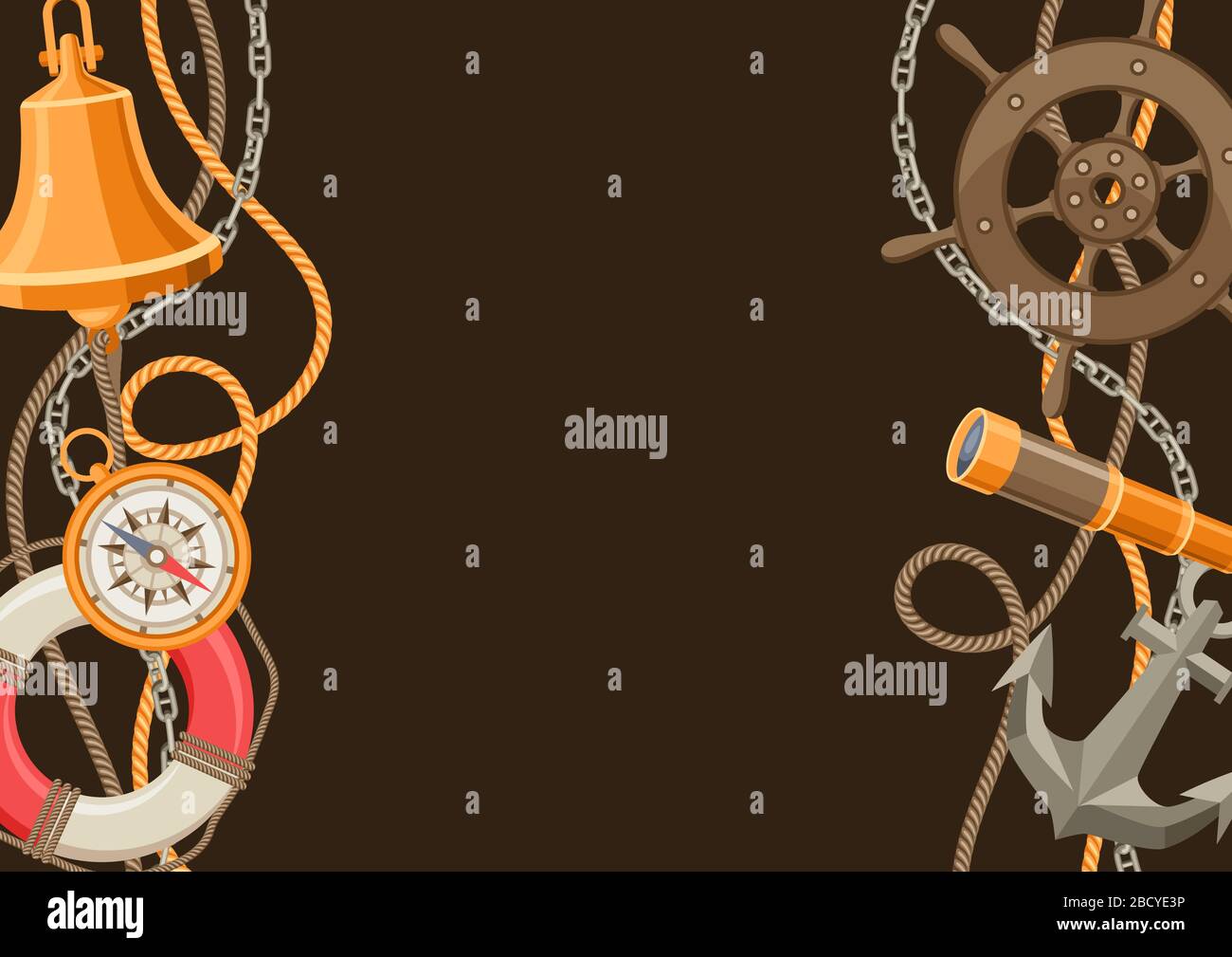 Nautical background with sailing items, ropes and chains Stock Vector ...