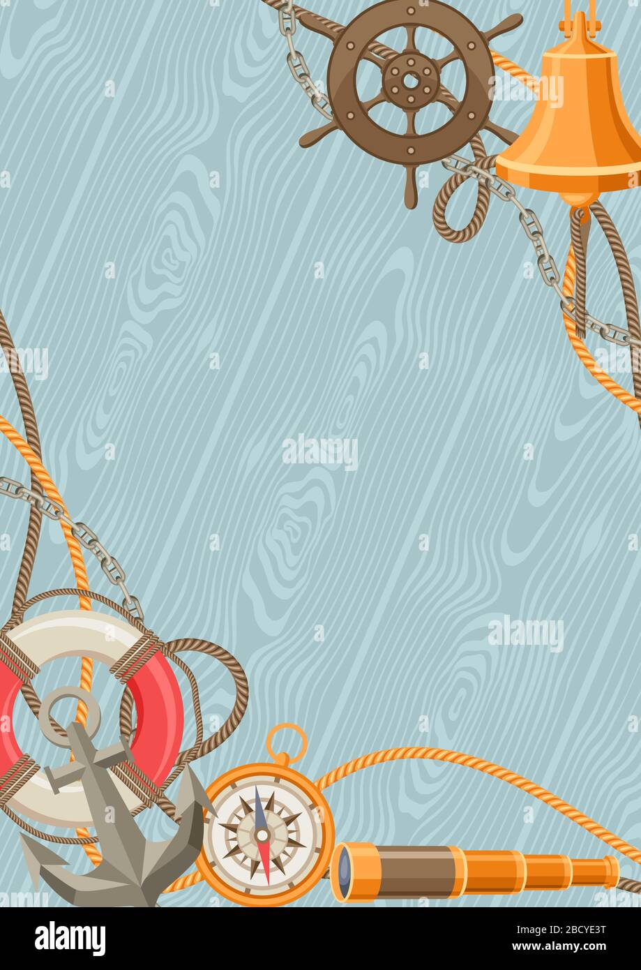 Nautical background with sailing items, ropes and chains Stock Vector ...