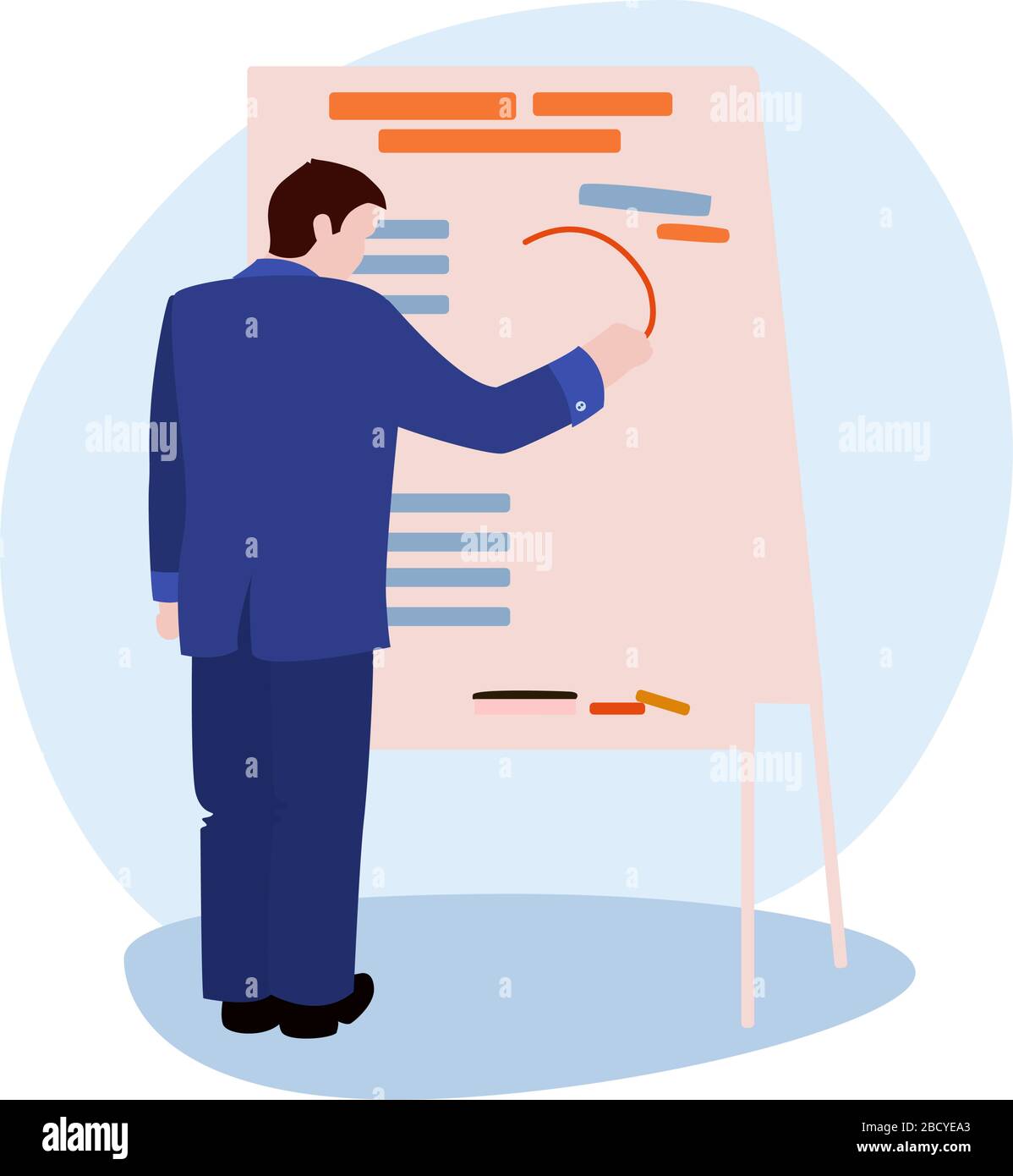 Man Draws A Plan On The Blackboard vector illustration from office ...