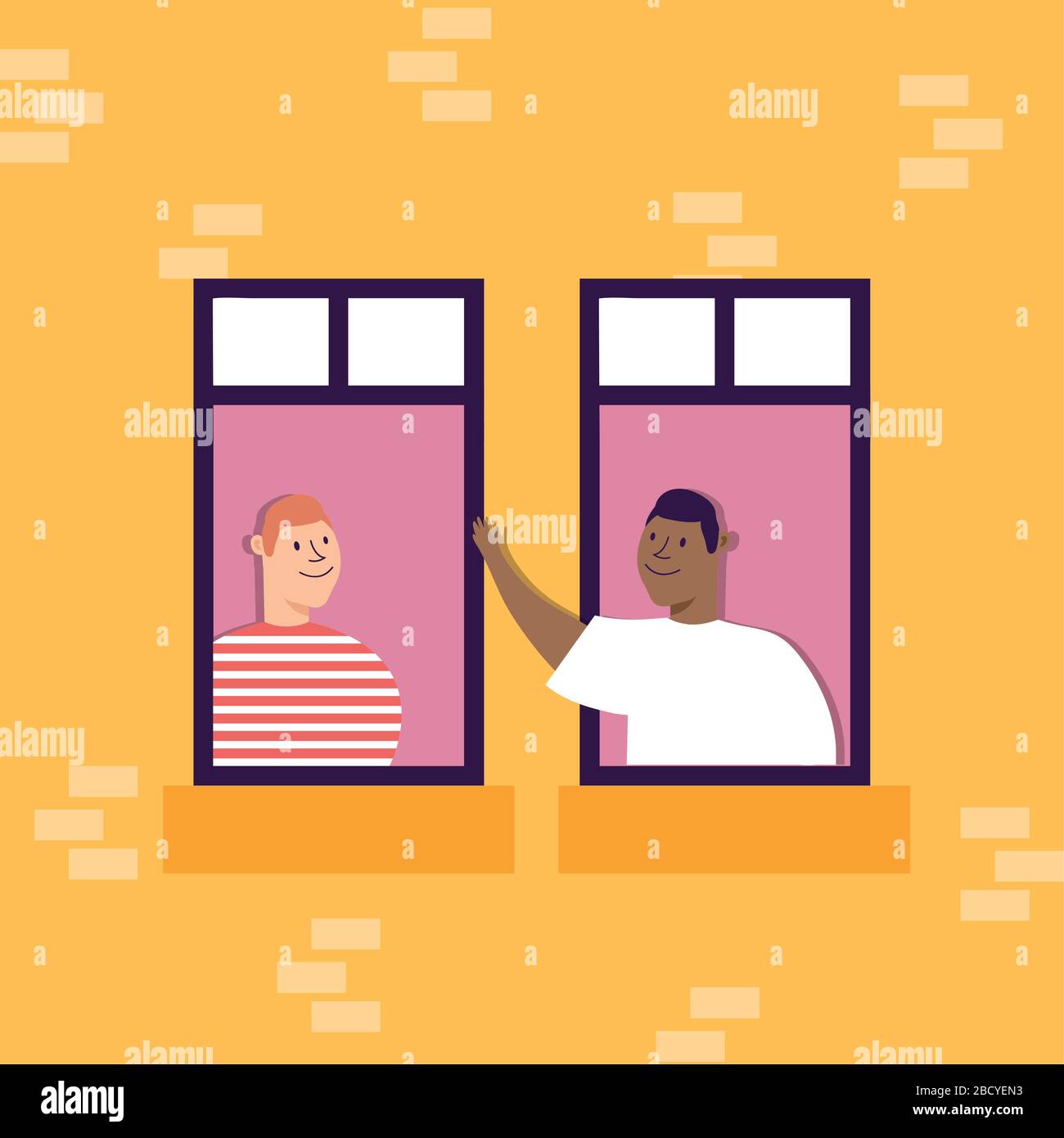 quarantined people leaning out of the building windows Stock Vector ...