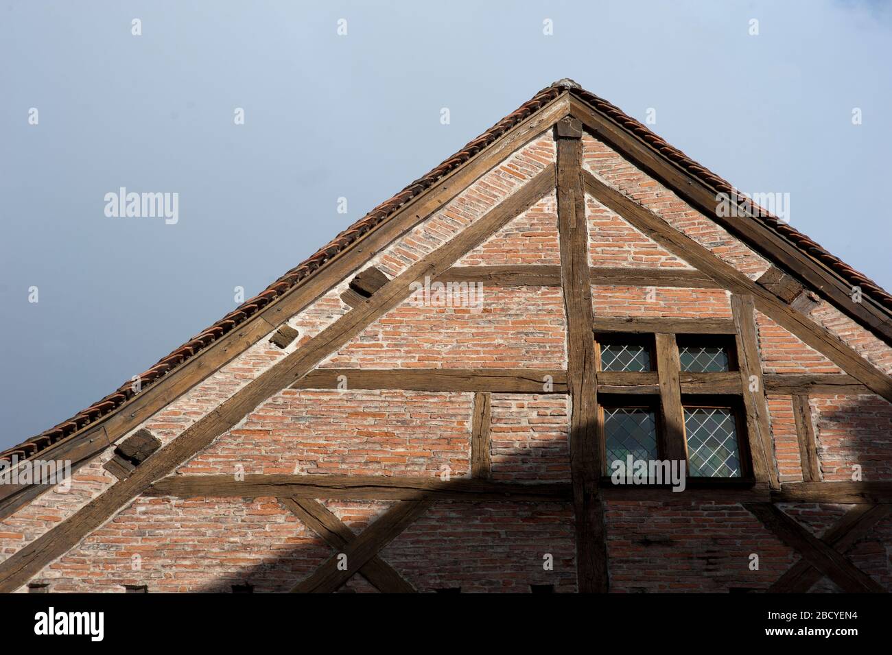 Old house roof with wooden rafters, Dijon, France Stock Photo - Alamy