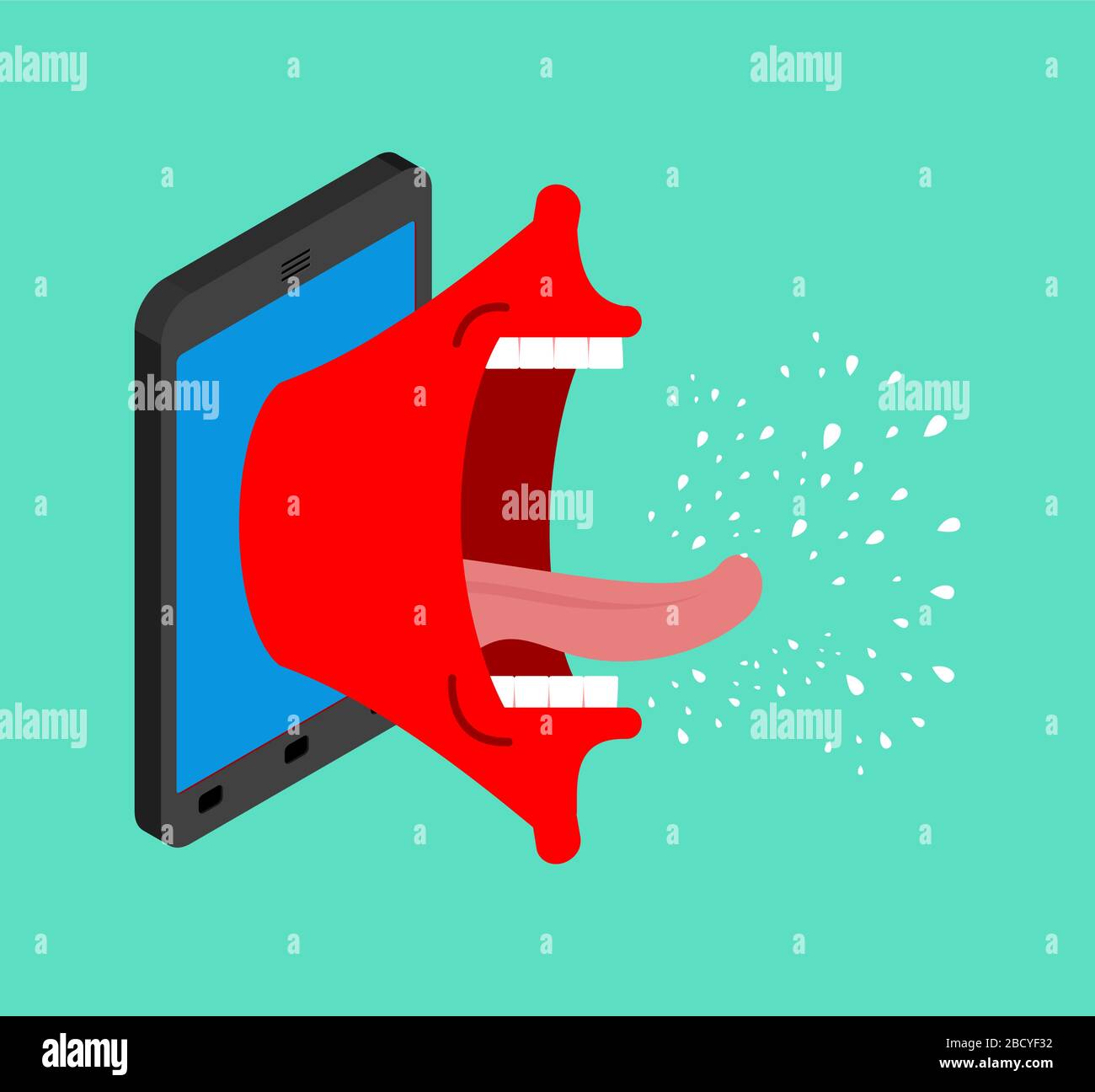 Phone is screaming. Smartphone with an open mouth swears. Angry gadget ...