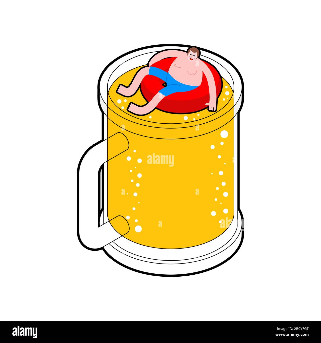 Man swimming inside beer mug. Alcoholic swim in beer. vector ...
