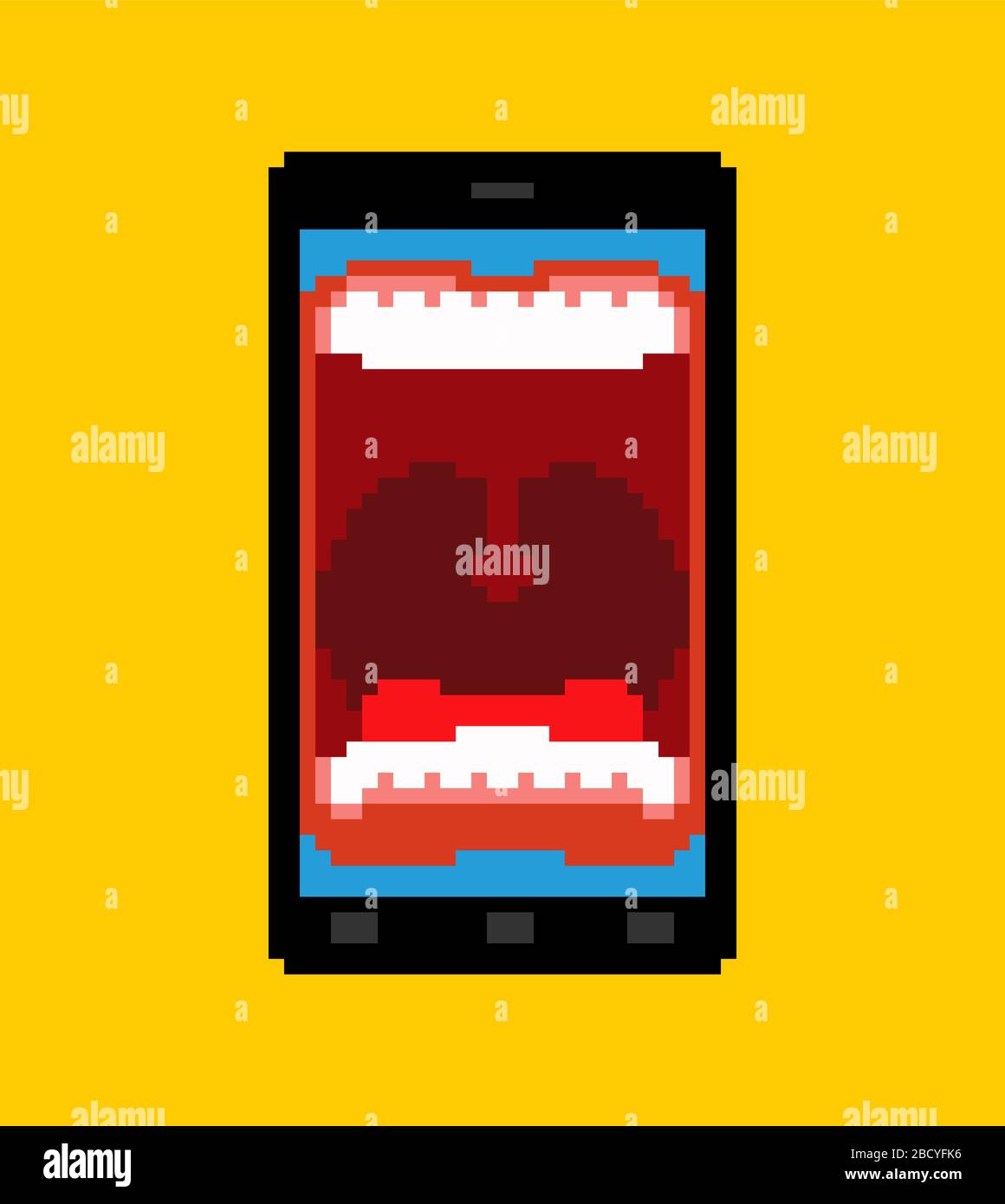 Phone is screaming pixel art. 8 bit Smartphone with an open mouth ...