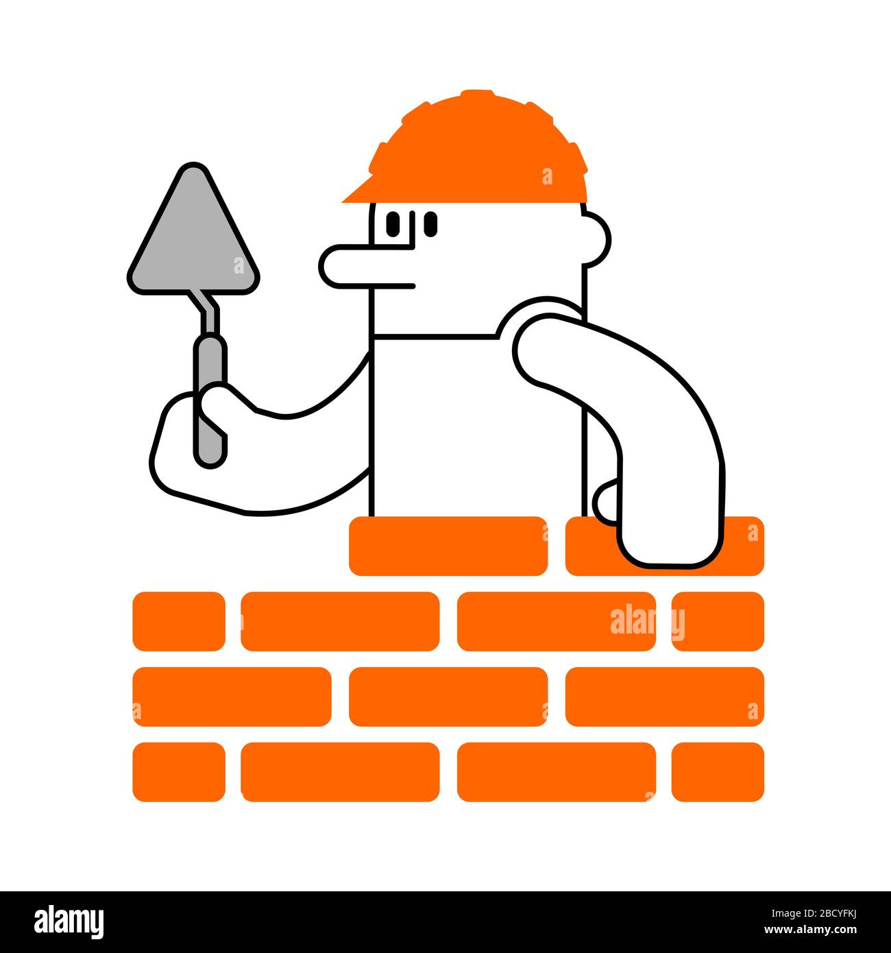 Builder and brick wall. Erector and wall. Building Icon Symbol Stock ...