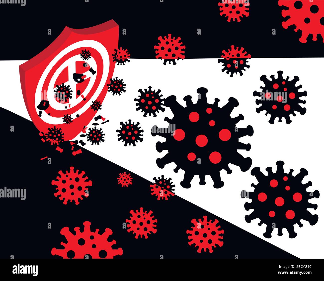 A medical shield protects against coronavirus bacteria. Vector ...