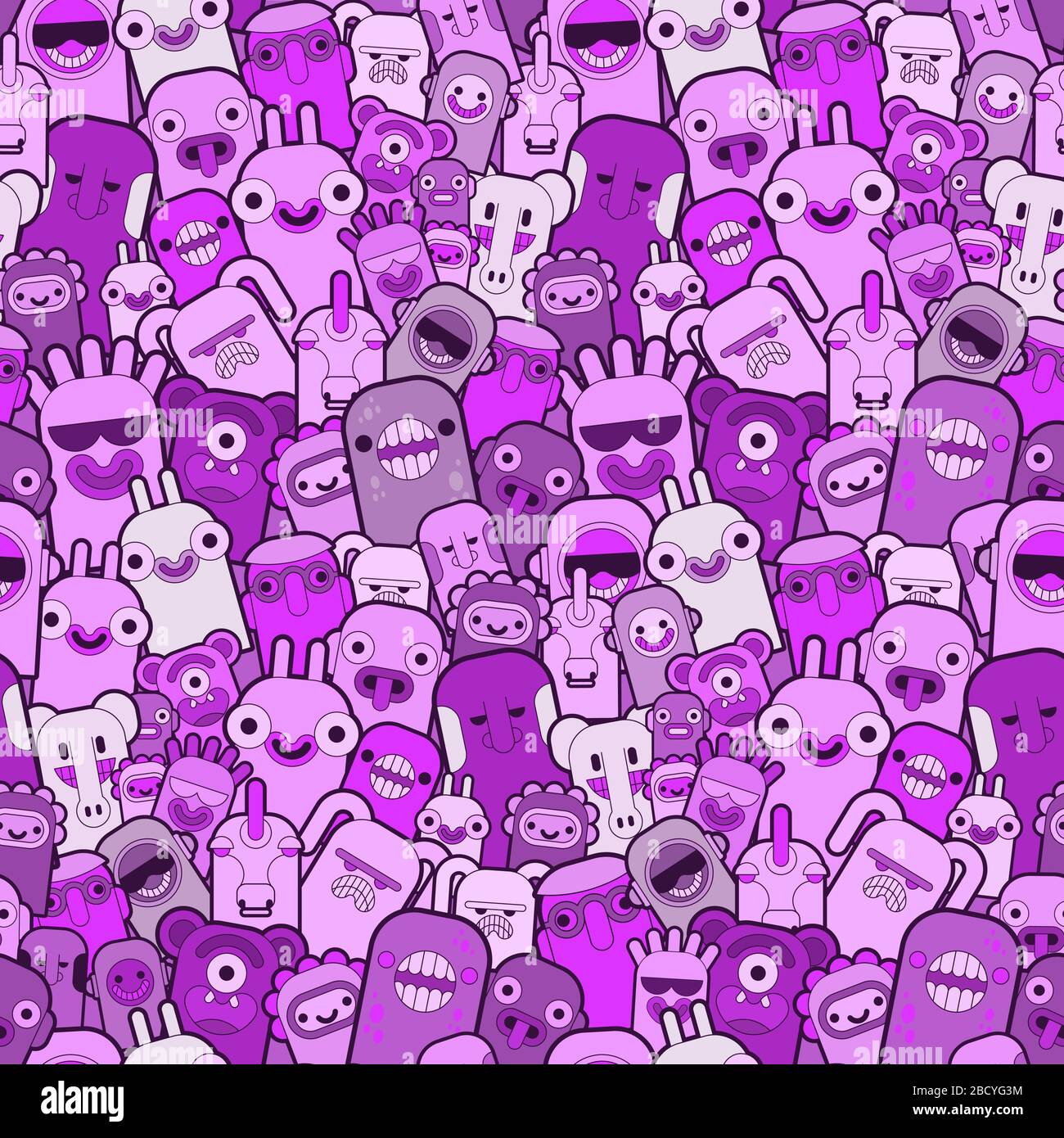 Doodle monster pattern seamless purple. Cartoon character background ...