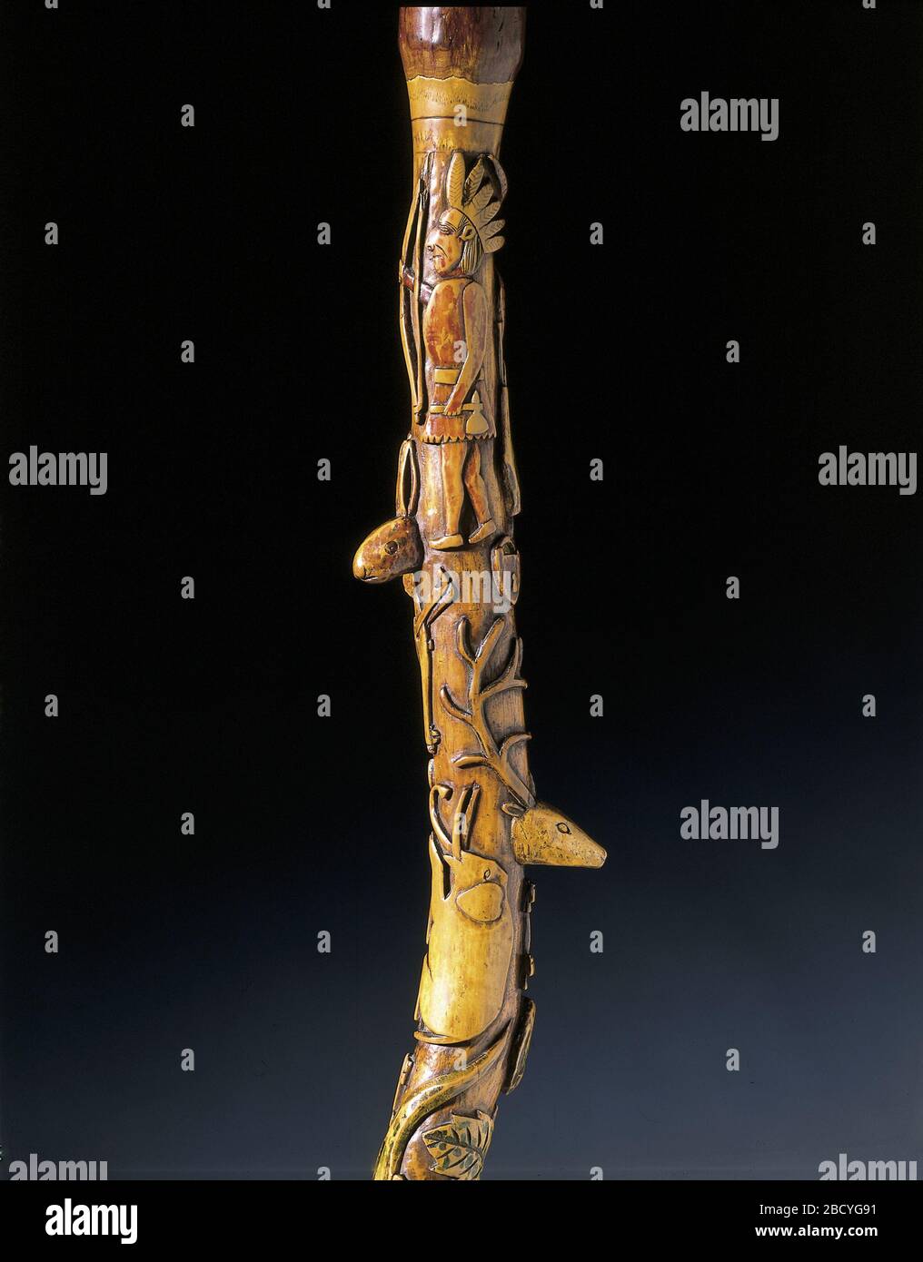 Cane with Indian Entwined Man and Snake and Diverse Animals Stock Photo ...