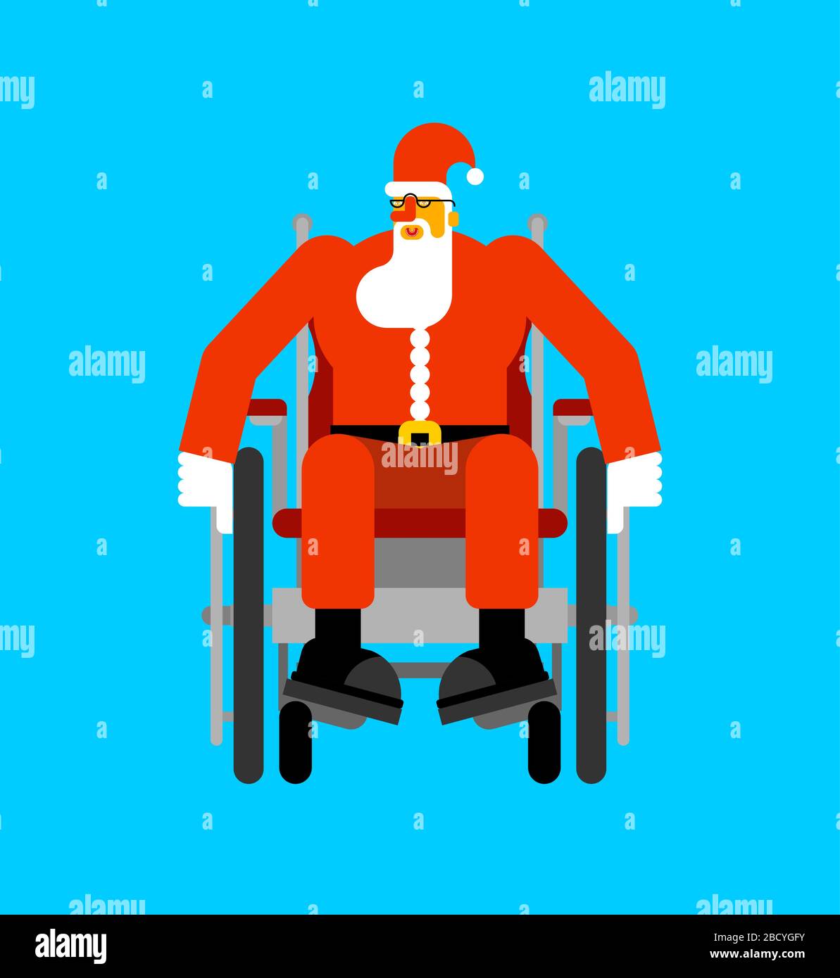 Santa Claus on wheelchair. Disabled grandfather can't walk. Christmas ...