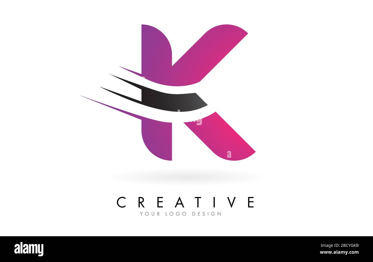 K Letter Logo with Pink and Grey Colorblock Design and Creative Cut ...