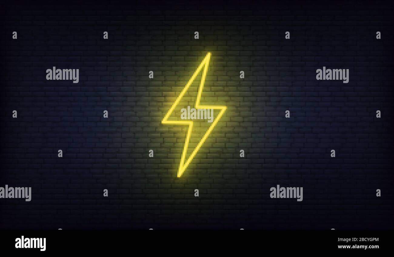 Lightning bolt neon. Sign of lightning, thunder and electricity Stock ...