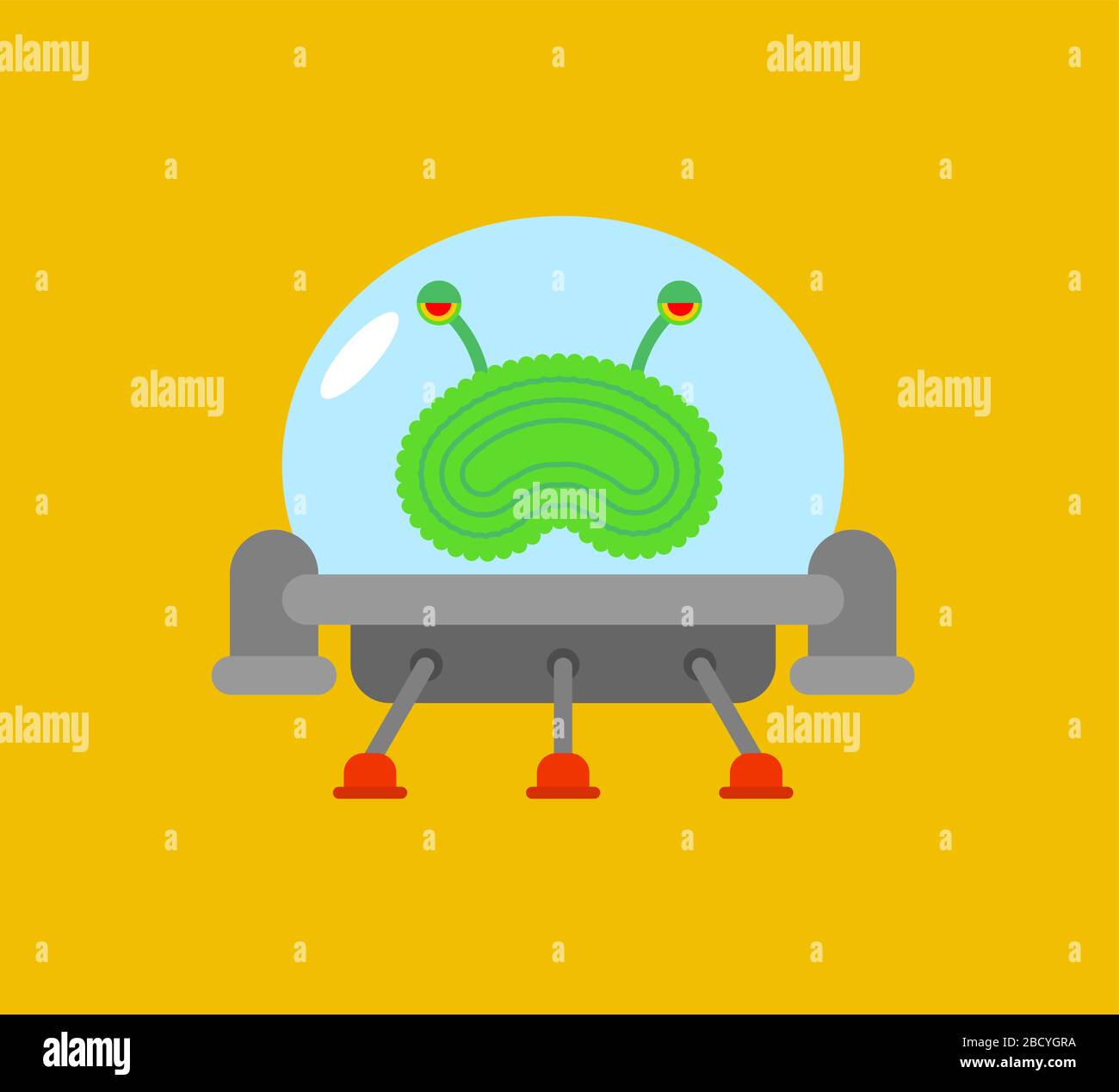 Brain ufo cartoon. Smart alien. vector illustration Stock Vector Image ...