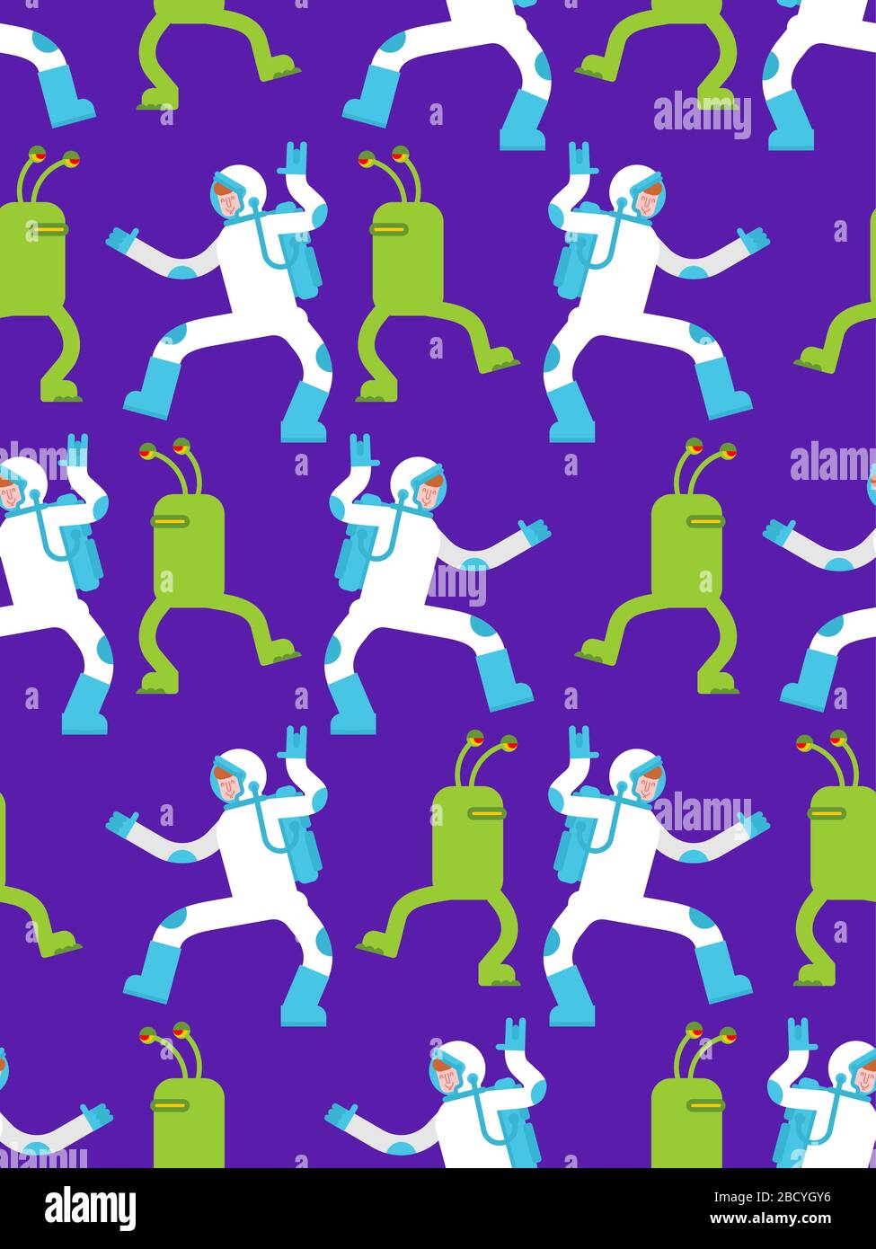 Astronaut And Alien Dance Pattern Seamless Spaceman And Space Invader