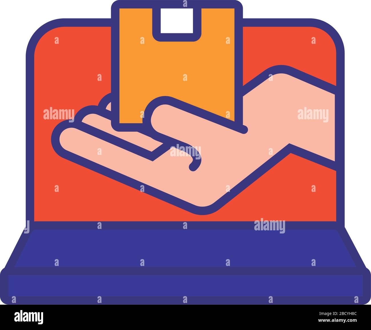 hand lifting box in laptop line and fill style Stock Vector Image & Art ...