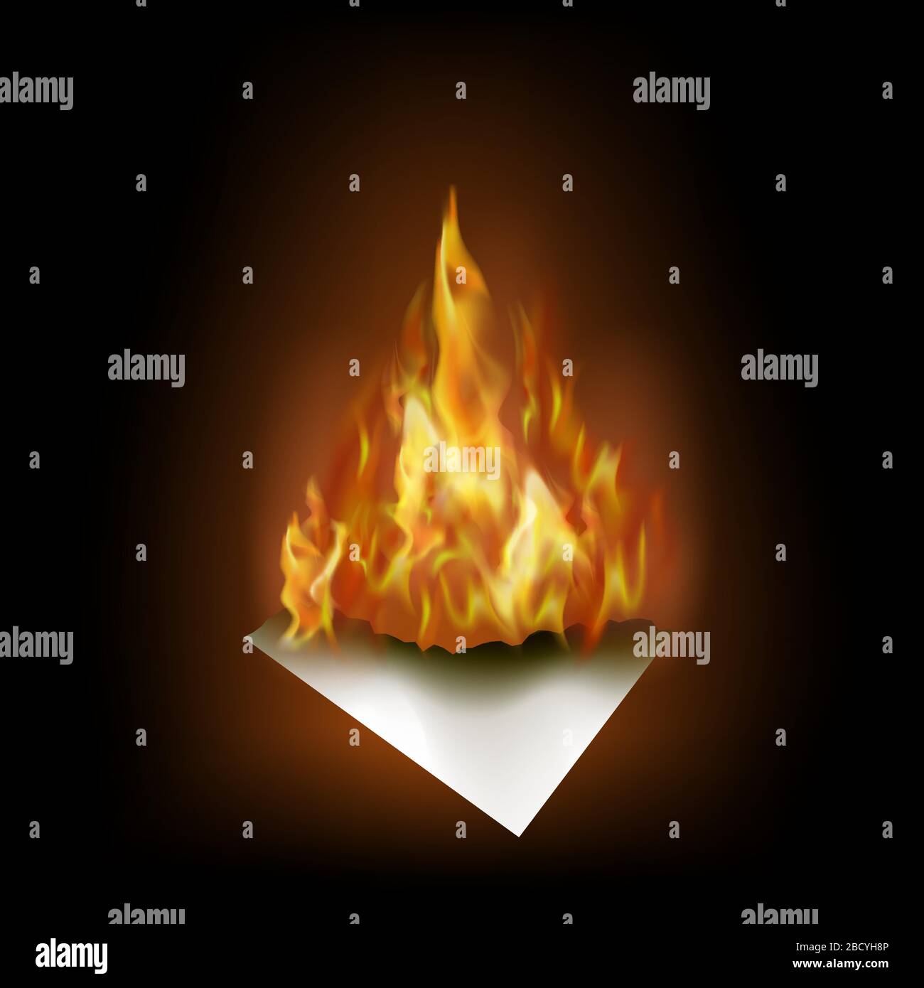 Burning White Paper Isolated on Black Background Stock Vector Image ...