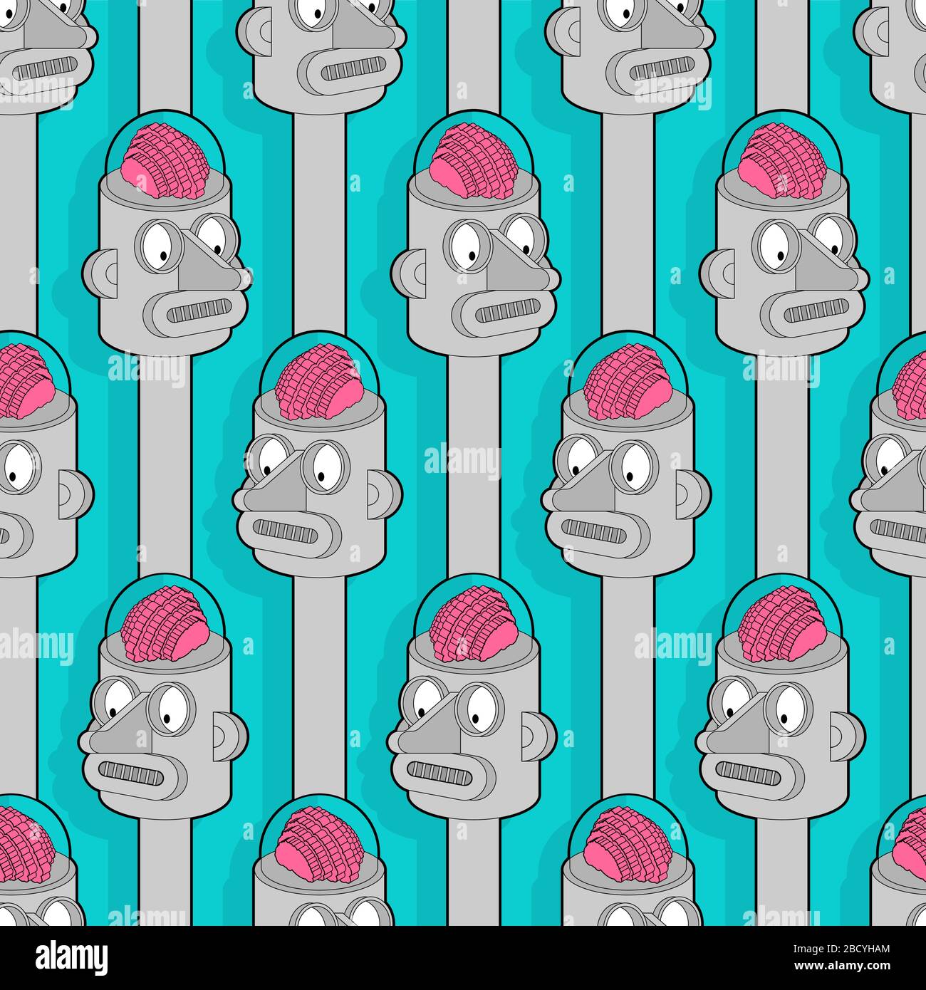 Artificial Intelligence pattern seamless. Robot with brain background ...