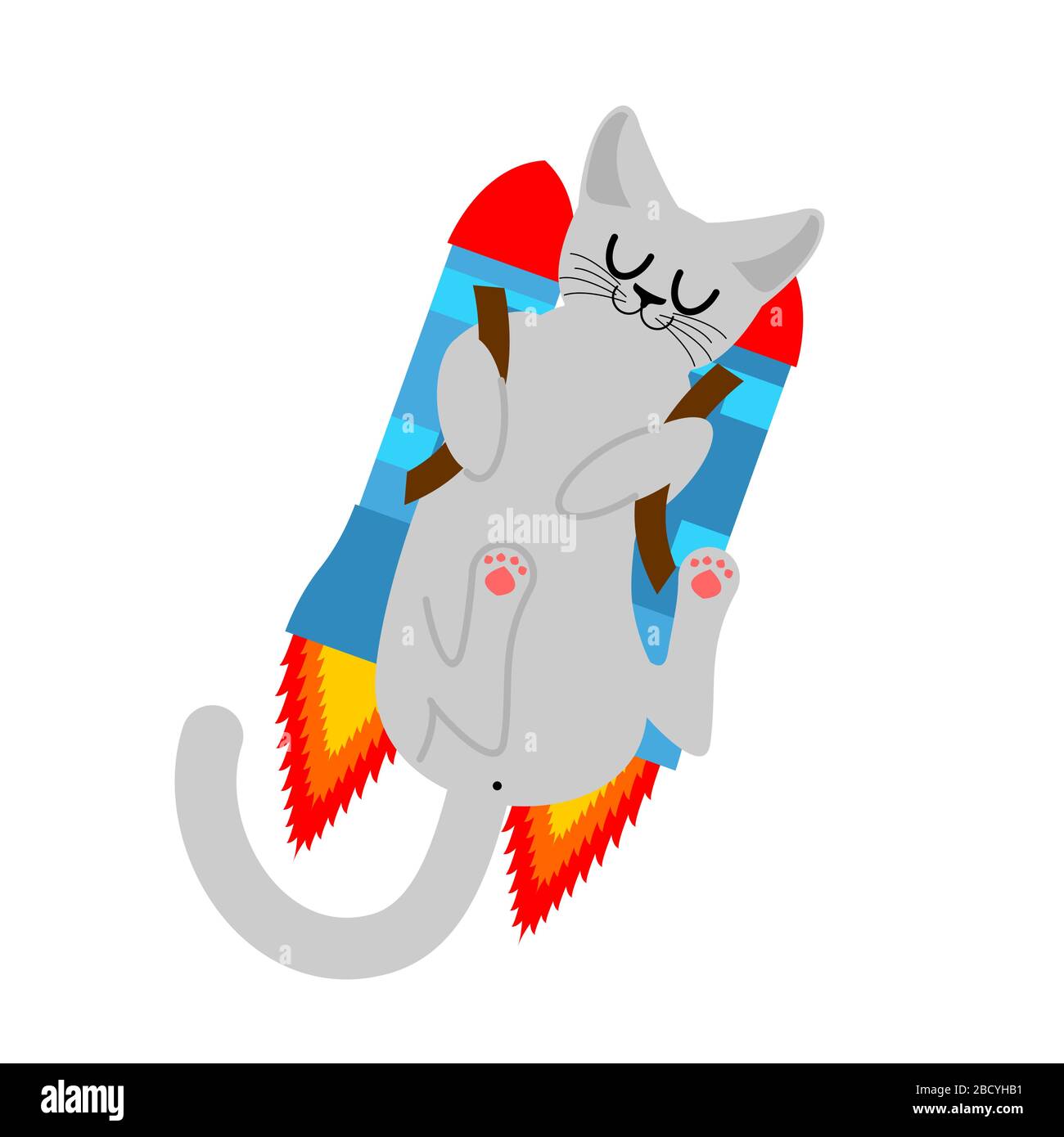 Cat jet pack. Pet is on rocket. vector illustration Stock Vector Image ...