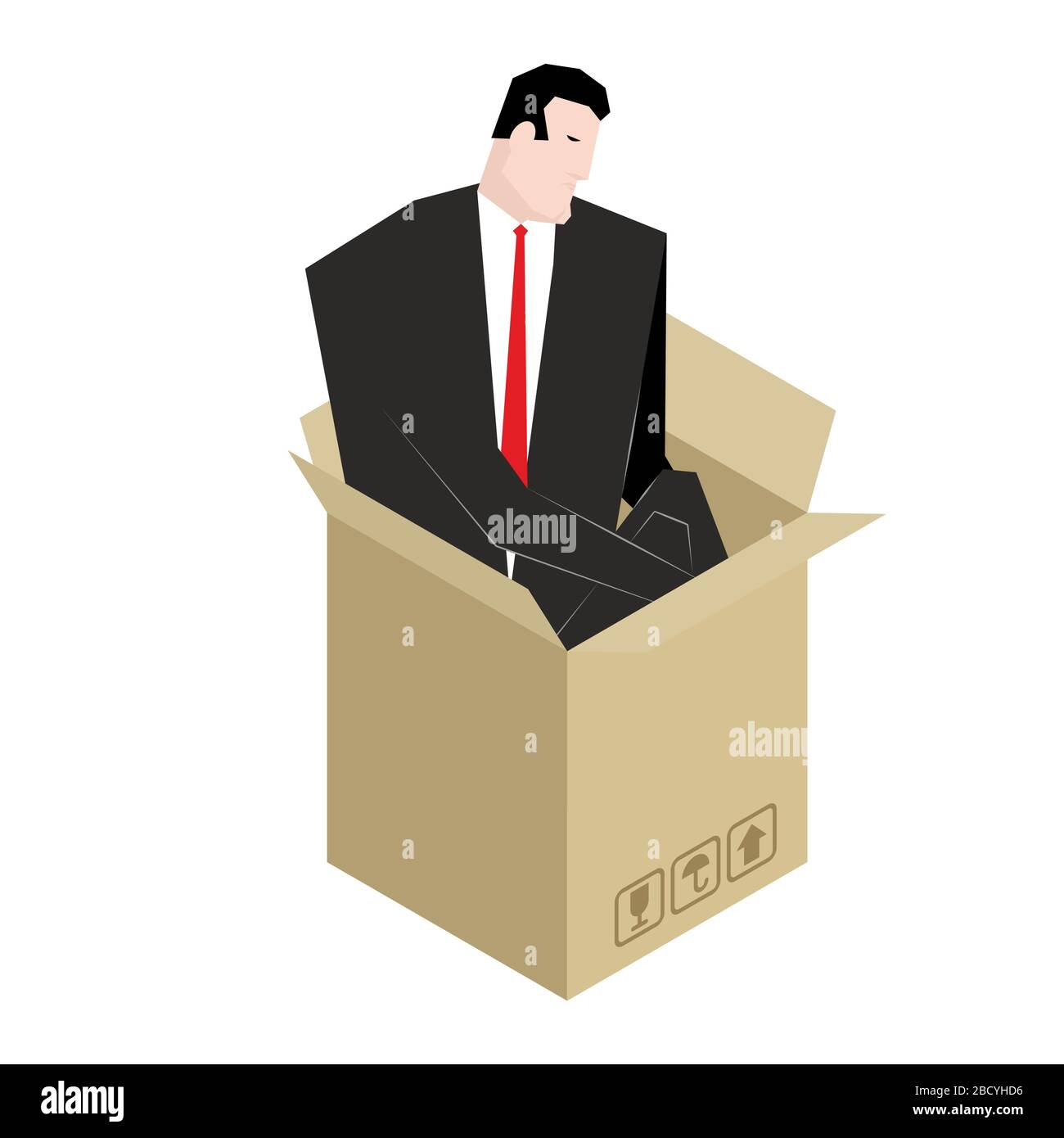 Man sits inside box is sad. Loneliness concept Stock Vector Image & Art ...