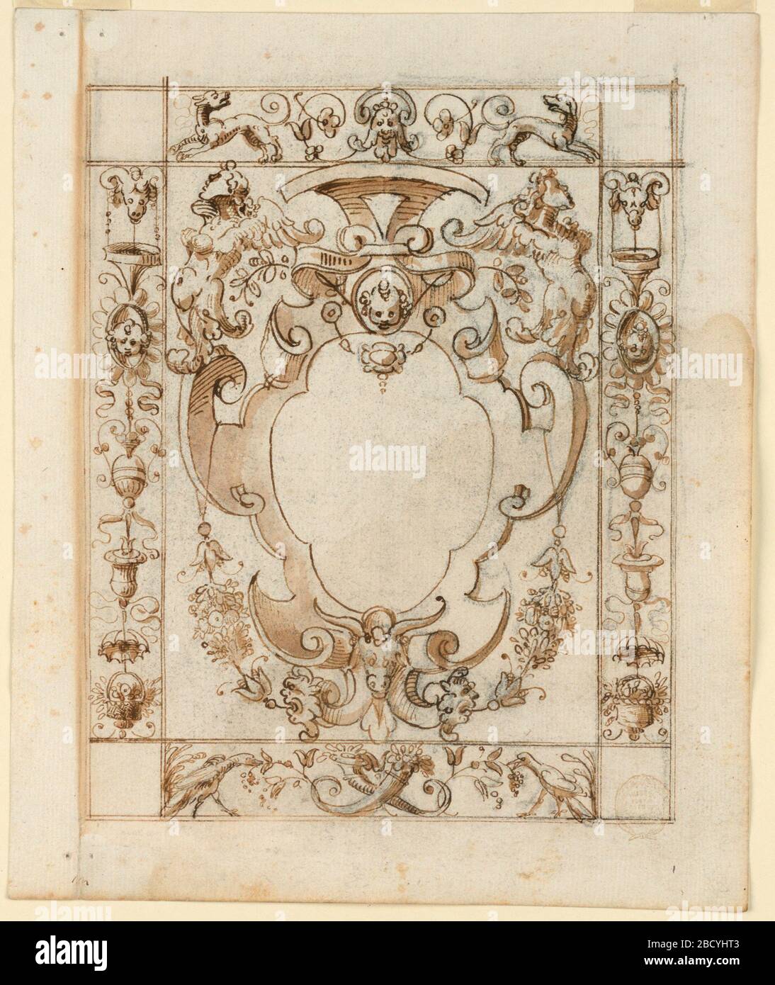 Grotesque Design. Research in ProgressStrapwork escutcheon with masks ...