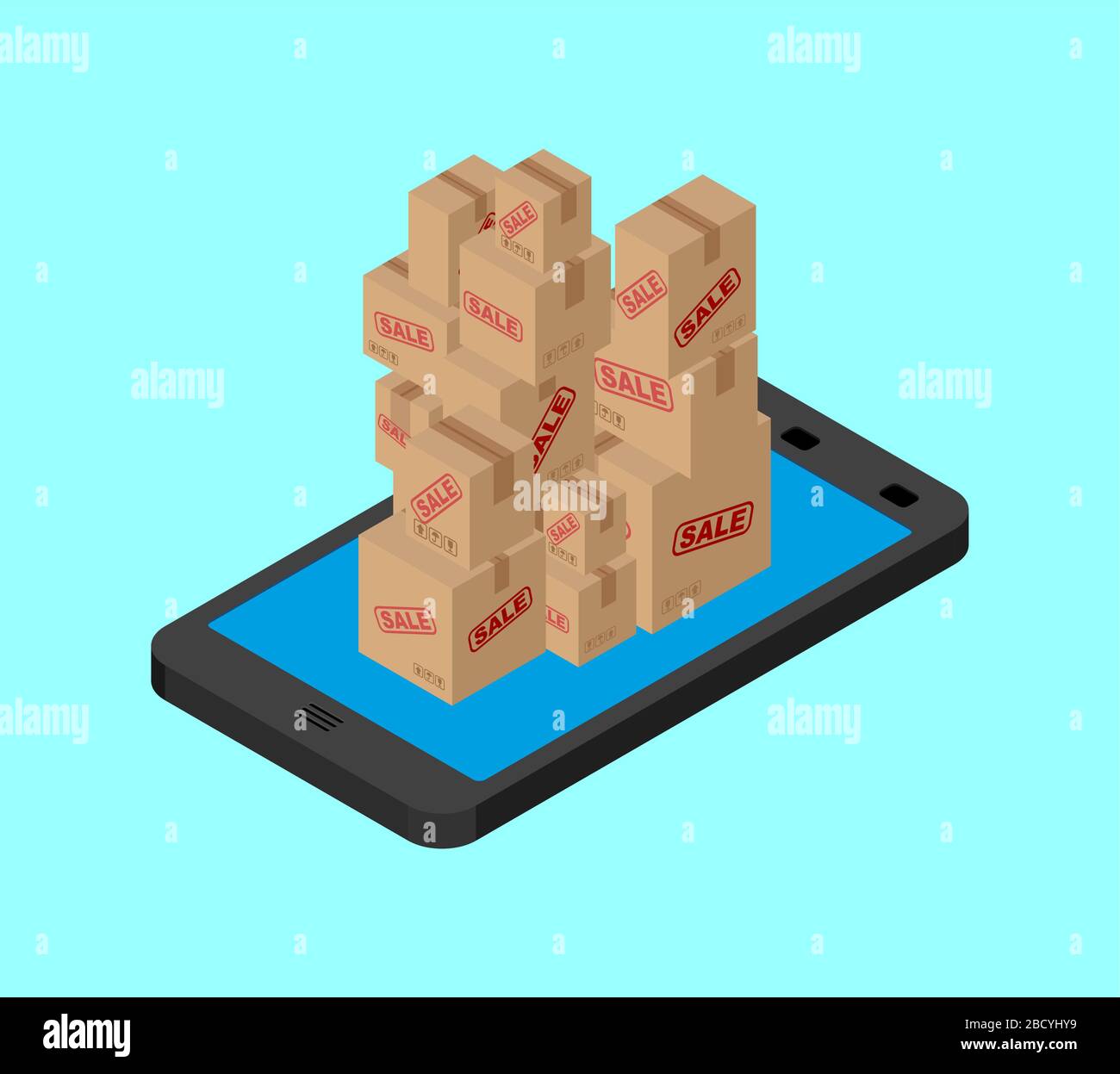 Online sale. Boxes and smartphone. Buy gifts online. vector ...