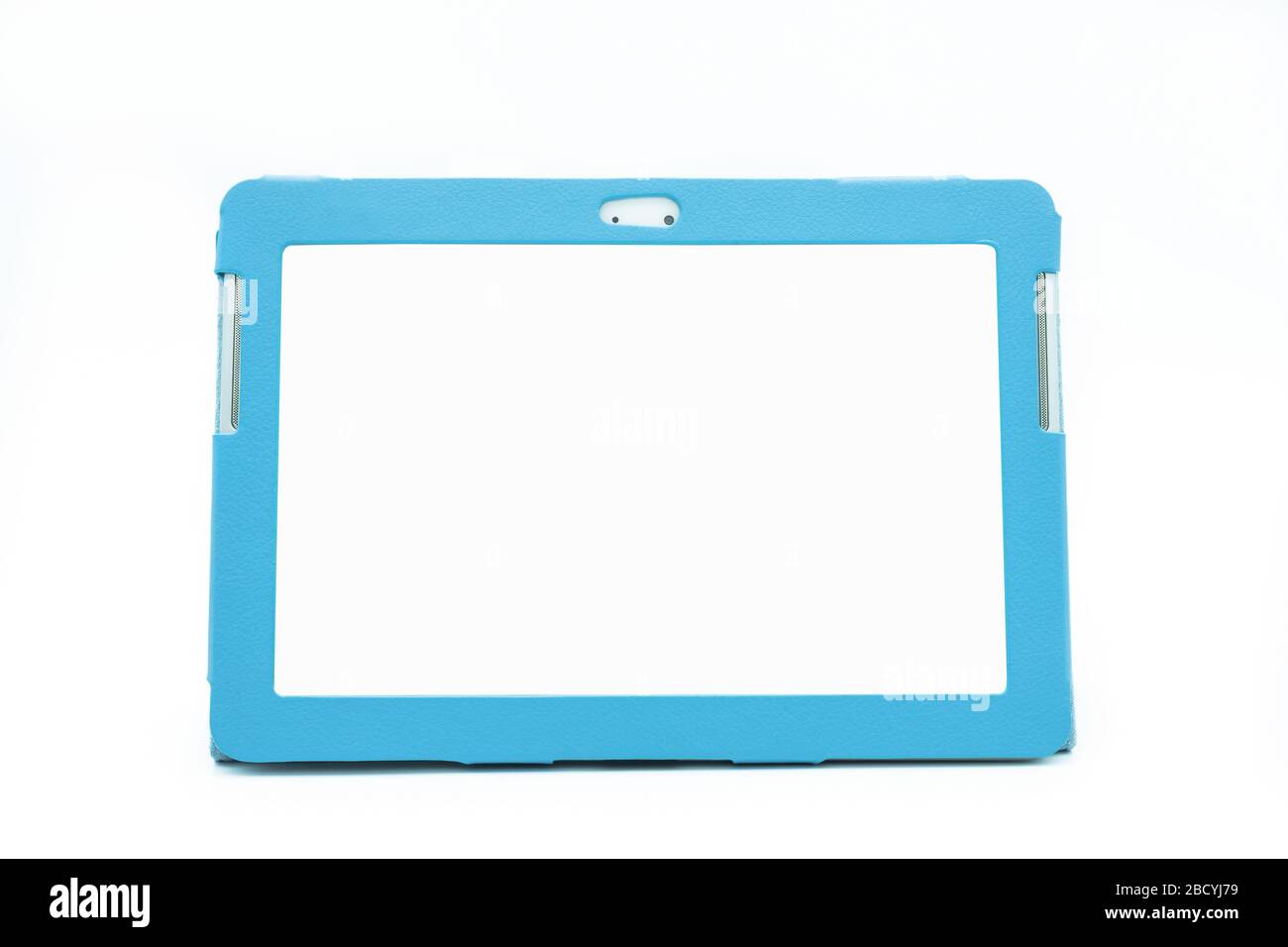 Digital tablet with blue color cover isolated on white background Stock ...