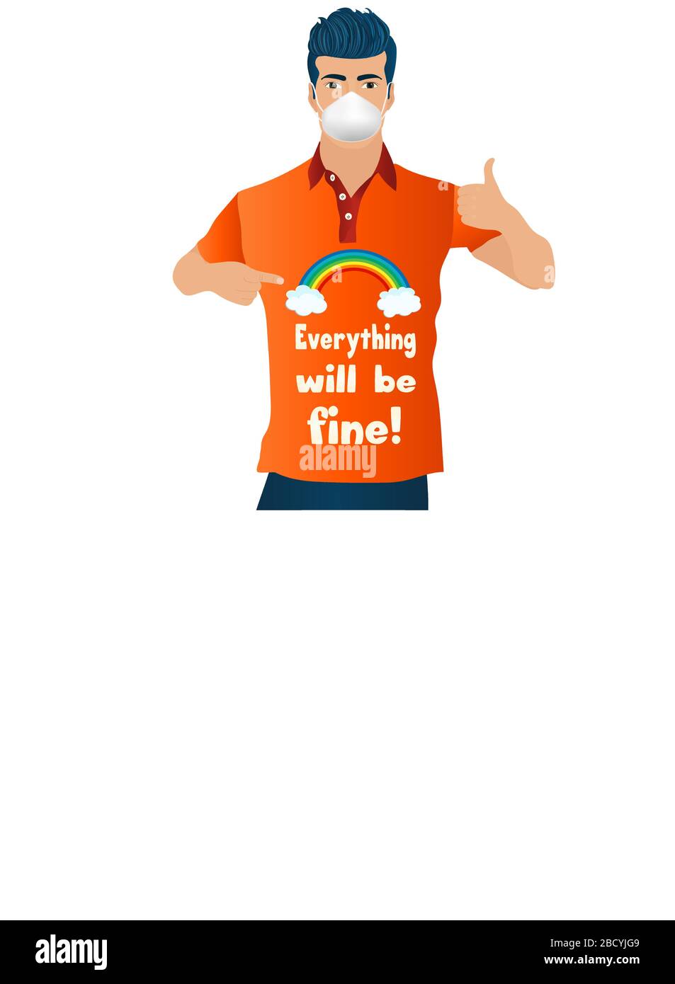 Portrait of an man who protects himself with medical mask and with his ...