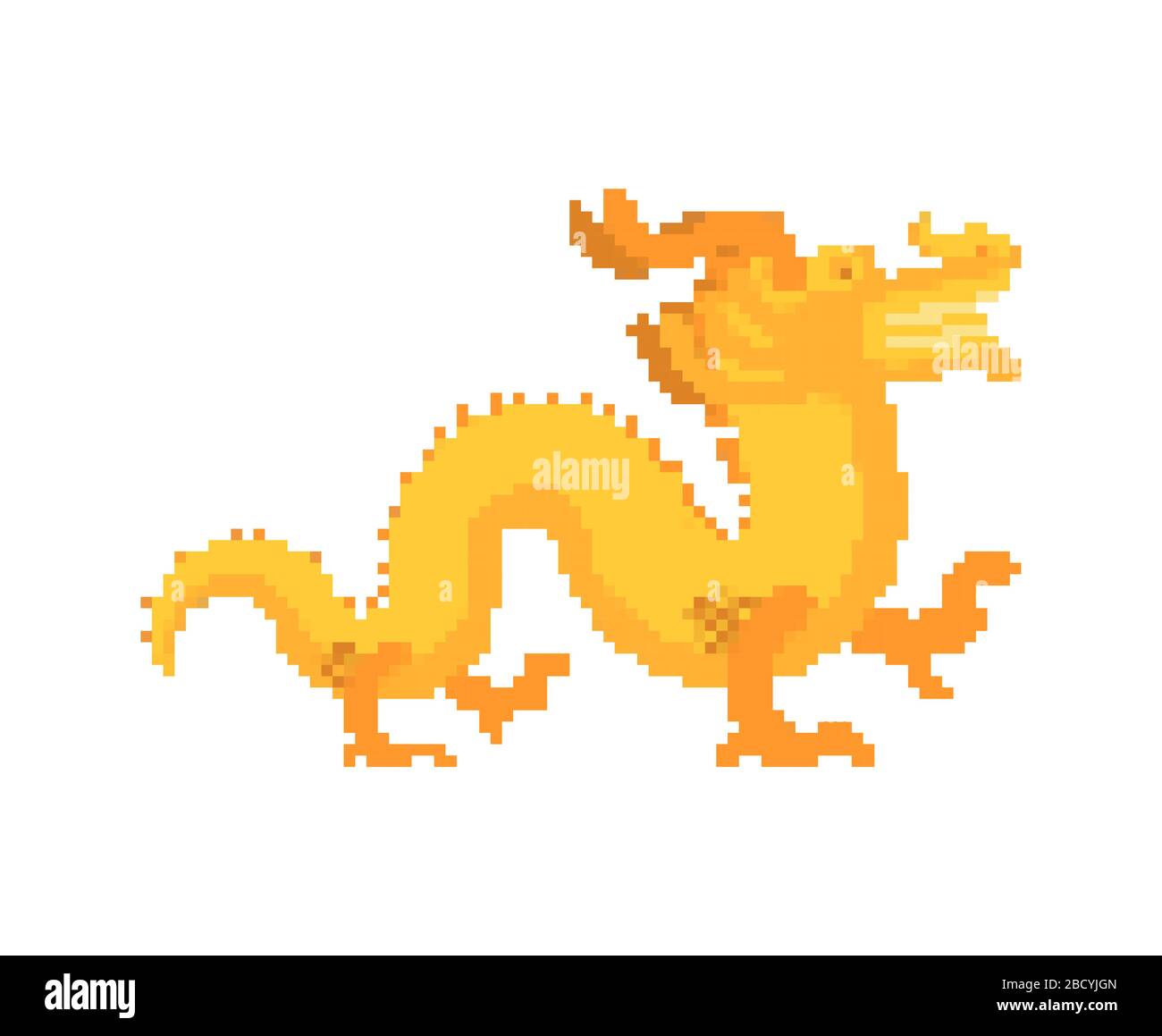 Gold Chinese dragon pixel art. Golden japanese mythical monster ...